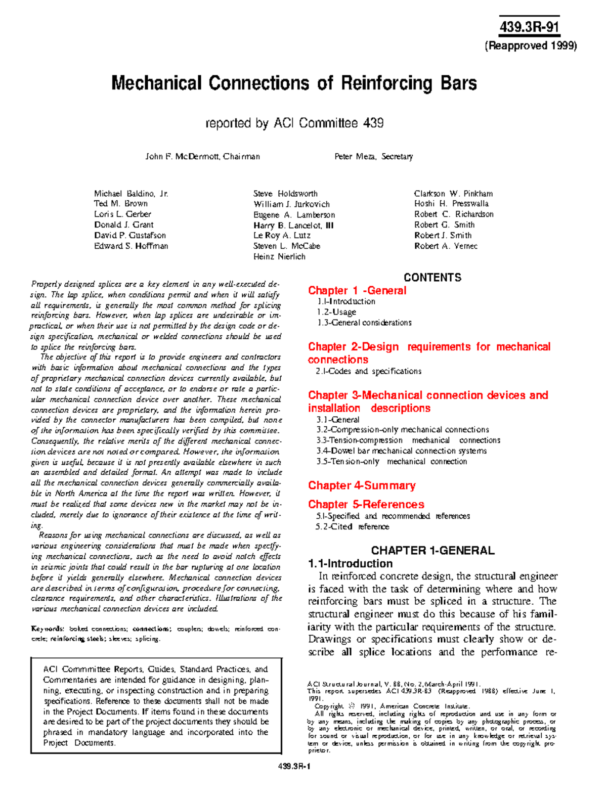 ACI 439.3r 91 Mechanical Connections of Reinforcing Bar (Coupler ...