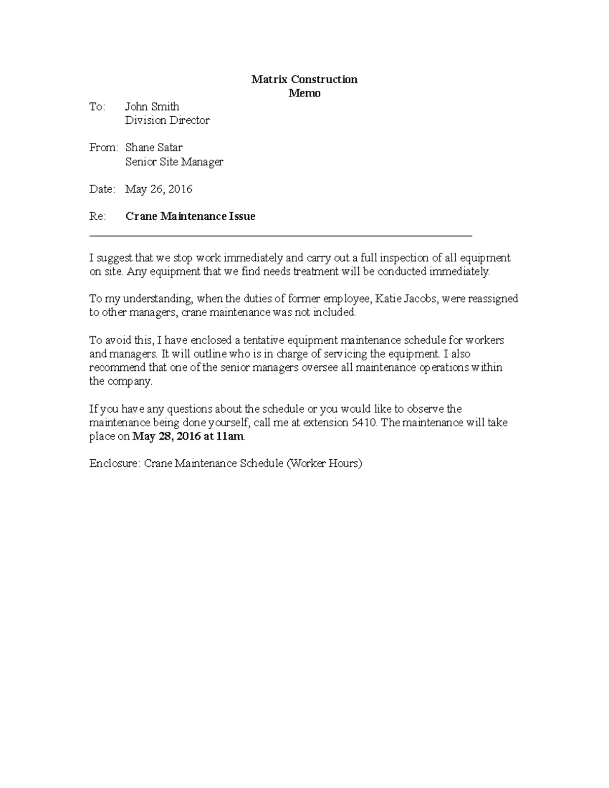 Matrix Construction Memo Revision - Matrix Construction Memo To: John ...