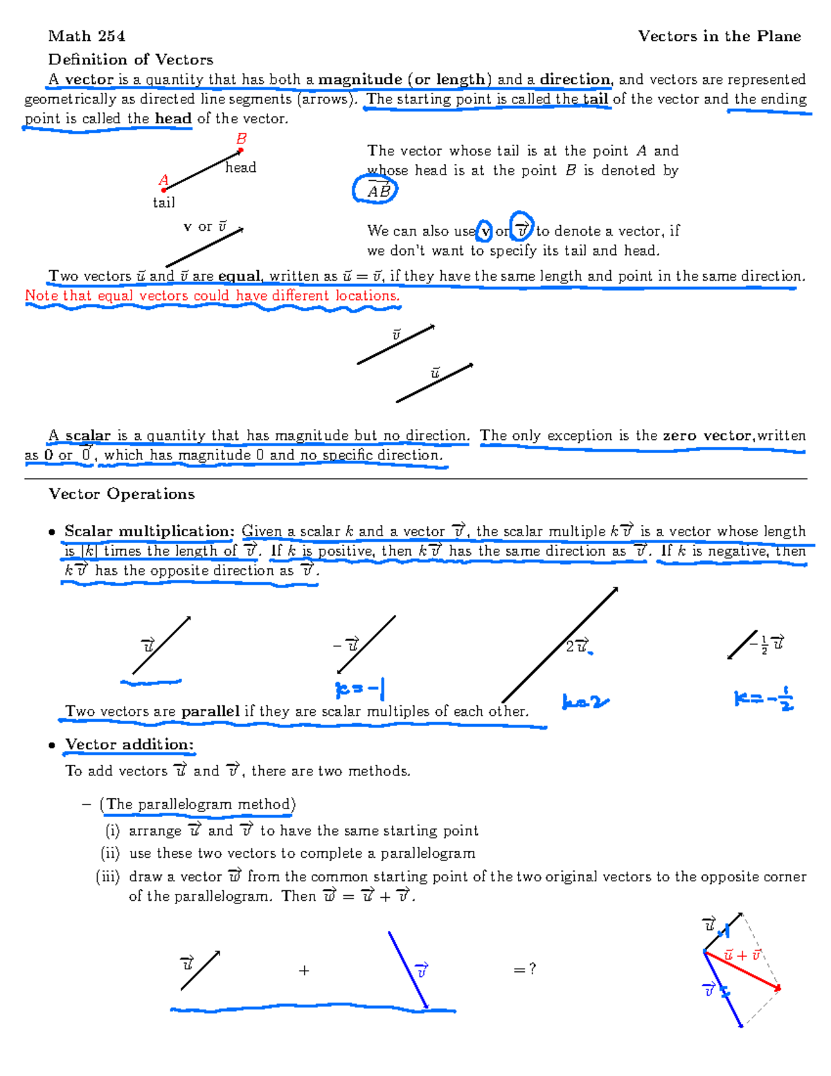 Sec 12.2 Annotated - Lecture notes Section 12.2 Vectors - Math 254 ...