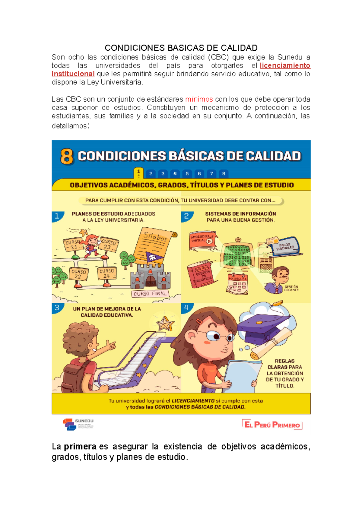 Condiciones Basicas DE Calidad - CONDICIONES BASICAS DE CALIDAD Son ocho las condiciones básicas ...