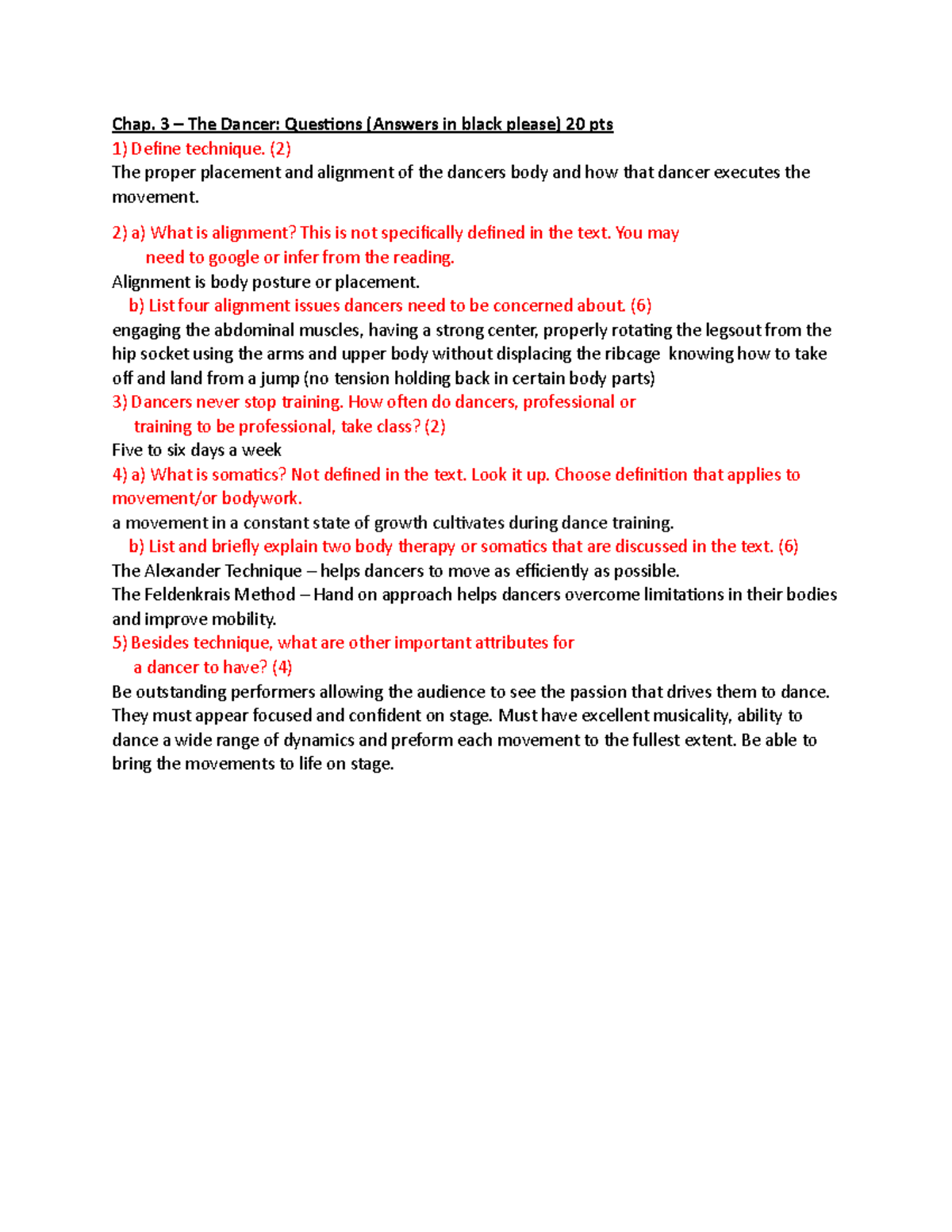 Dancer Questions - 100 on assignment great for review etc. - Chap. 3 ...