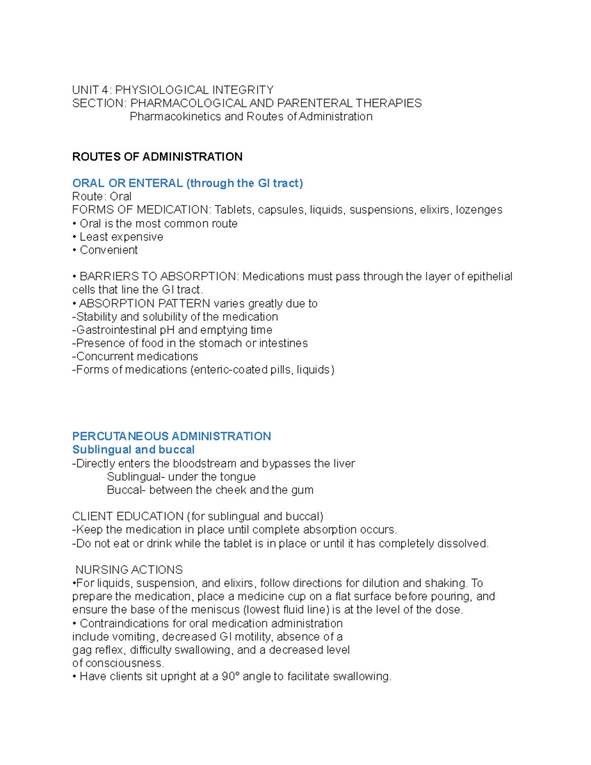 Notes for Fundamentals (Exam 3)-Medication Administration - UNIT 4 ...