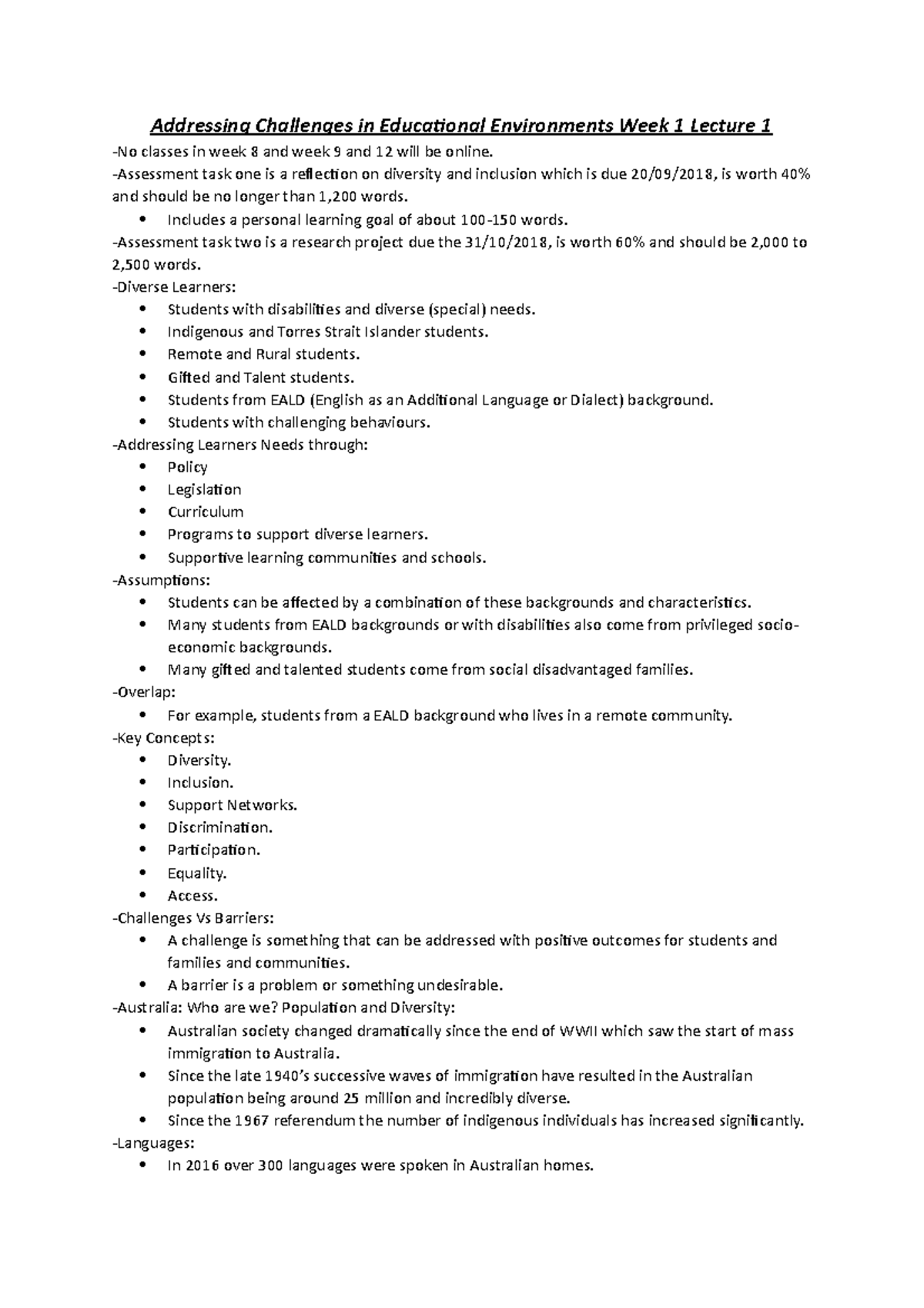 Addressing Challenges in Educational Environments Tutorial Notes ...
