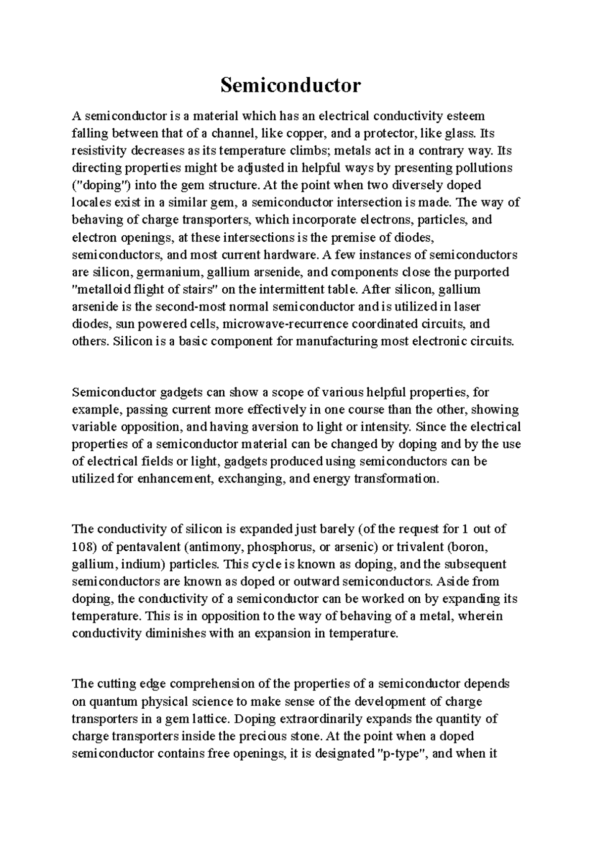 Semiconductor.docx - Semiconductor A semiconductor is a material which ...