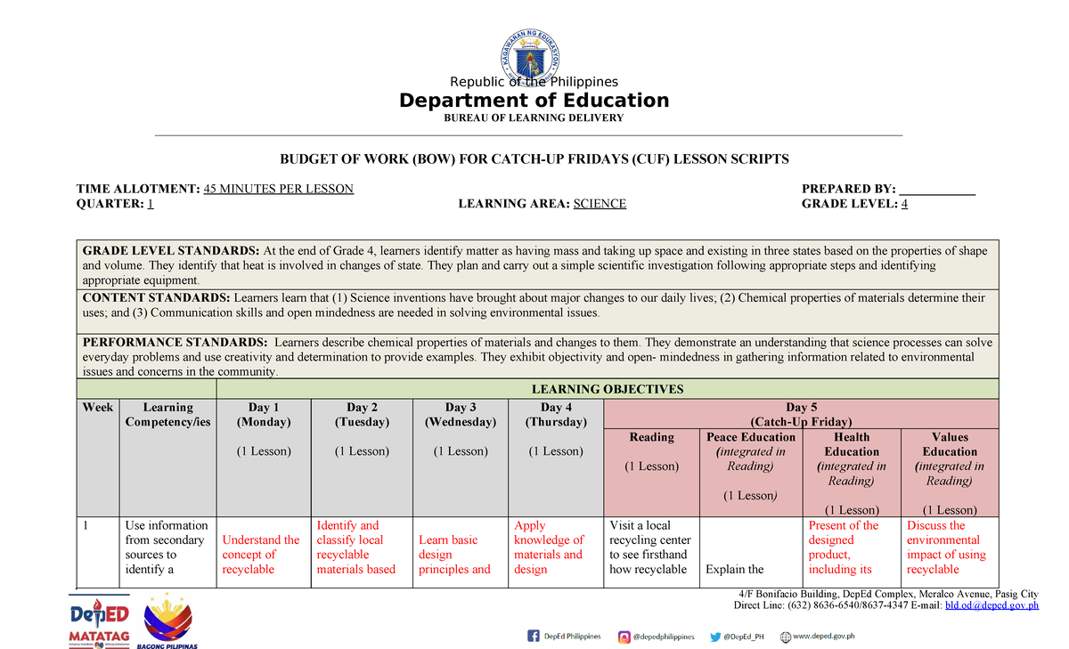 Lesson Script for CatchUp Friday - Grade 5 Science MELC-based ...