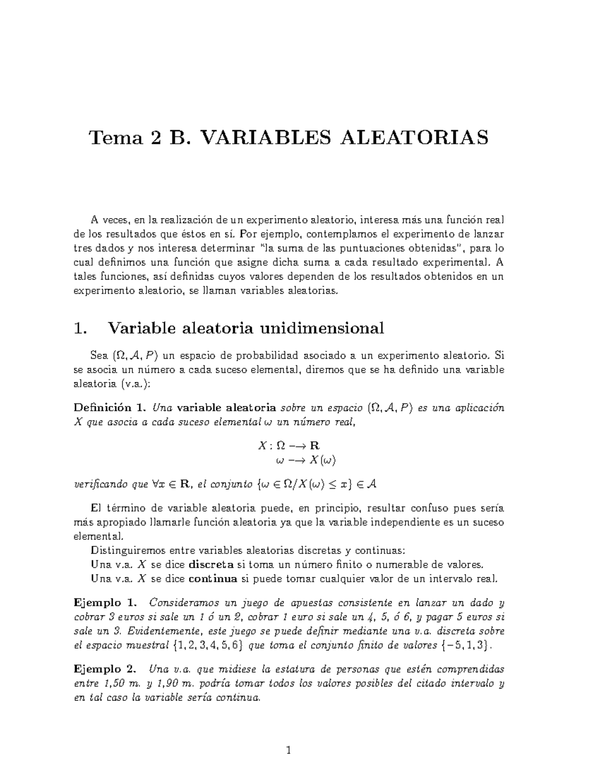 Tema 2B - Variables Aleatorias - Tema 2 B. VARIABLES ALEATORIAS A veces ...