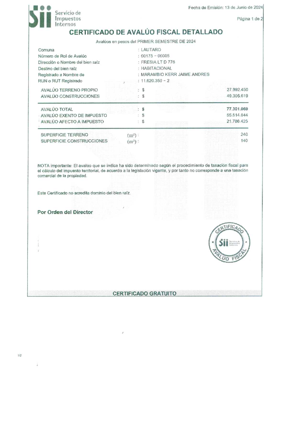 175-5 - DFDFDFDFDF - Fecha de Emisión: 13 de Junio de 2024 Sii Servicio ...