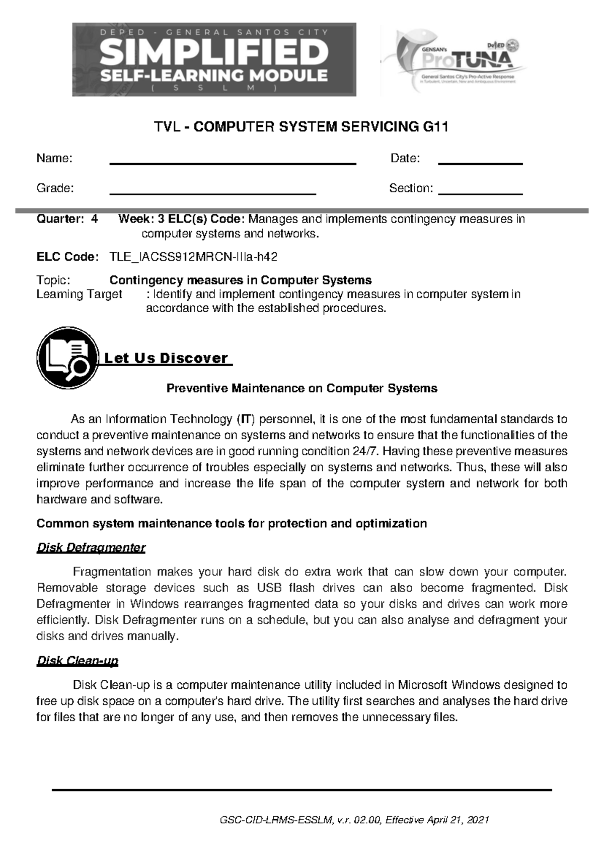 Quarter 4 WEEK 3 SSLM TVL CSS 11 - TVL - COMPUTER SYSTEM SERVICING G ...