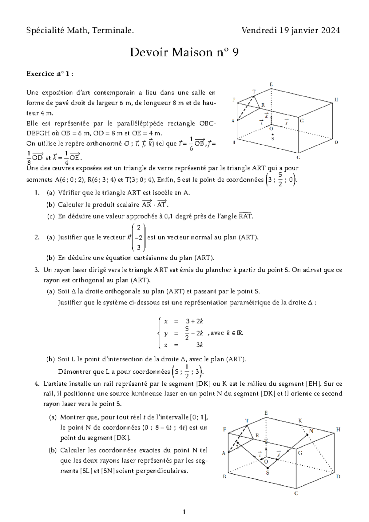 DM09 - Spécialité Math, Terminale. Vendredi 19 janvier 2024 Devoir ...