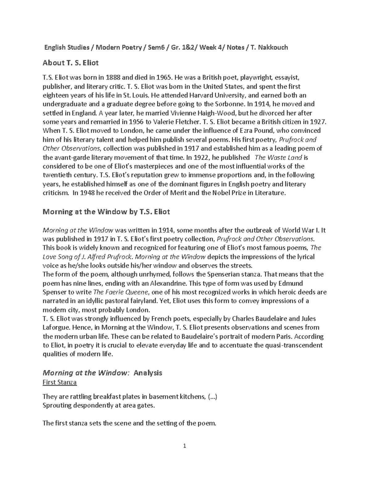 Course Notes MP Week 4 - methodology exam - 1 English Studies / Modern ...