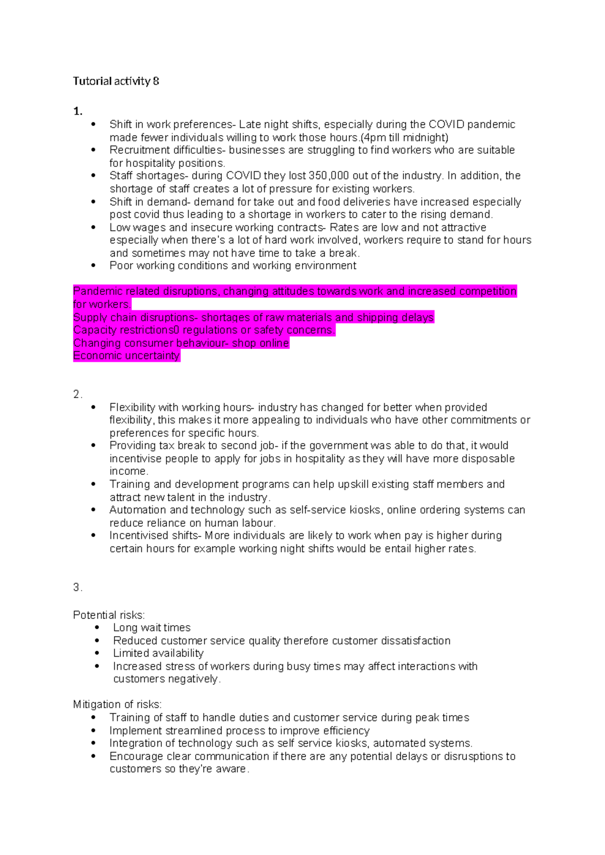 Tutorial activity 8 - Shift in work preferences- Late night shifts ...