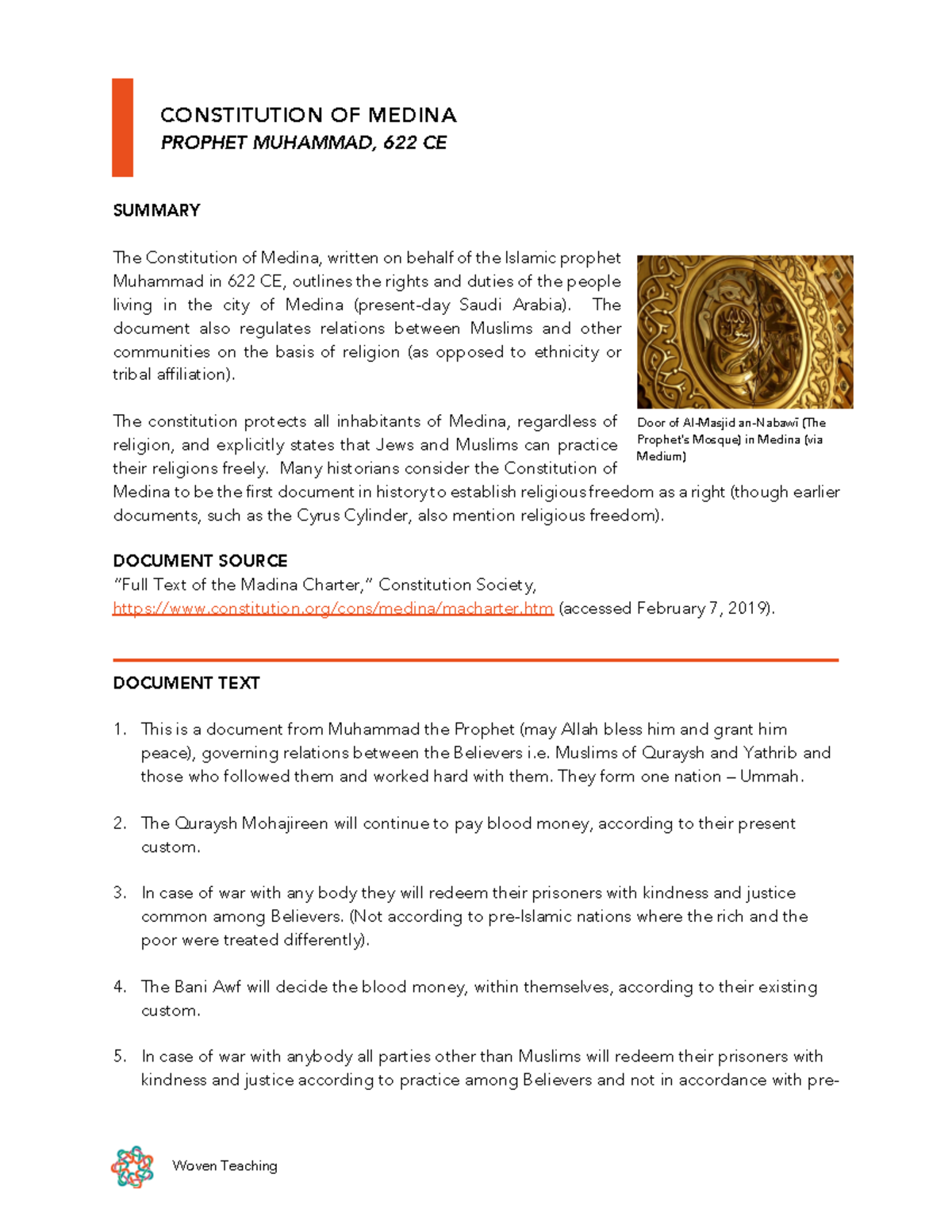 Constitution-Medina charter Piagam madinah - Woven Teaching ...