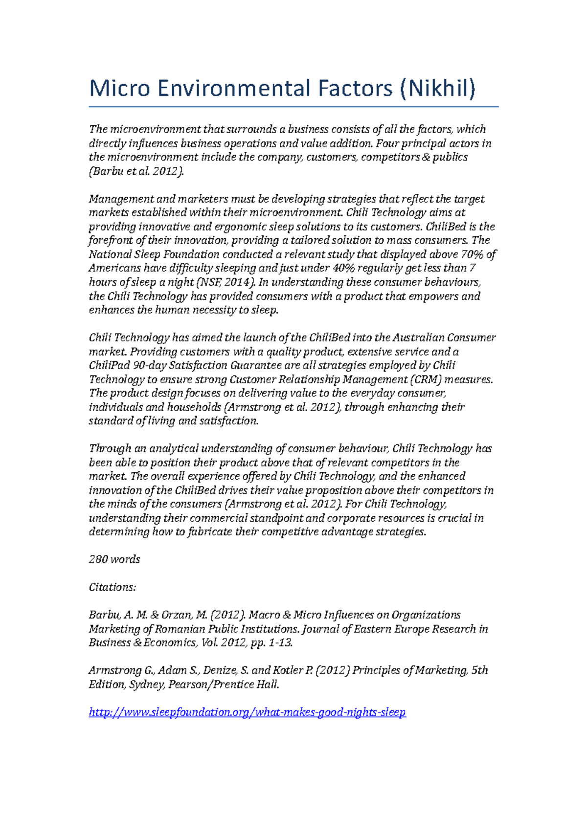 MARK1012 Assessment 1 Paragraph - Micro Environmental Factors (Nikhil ...
