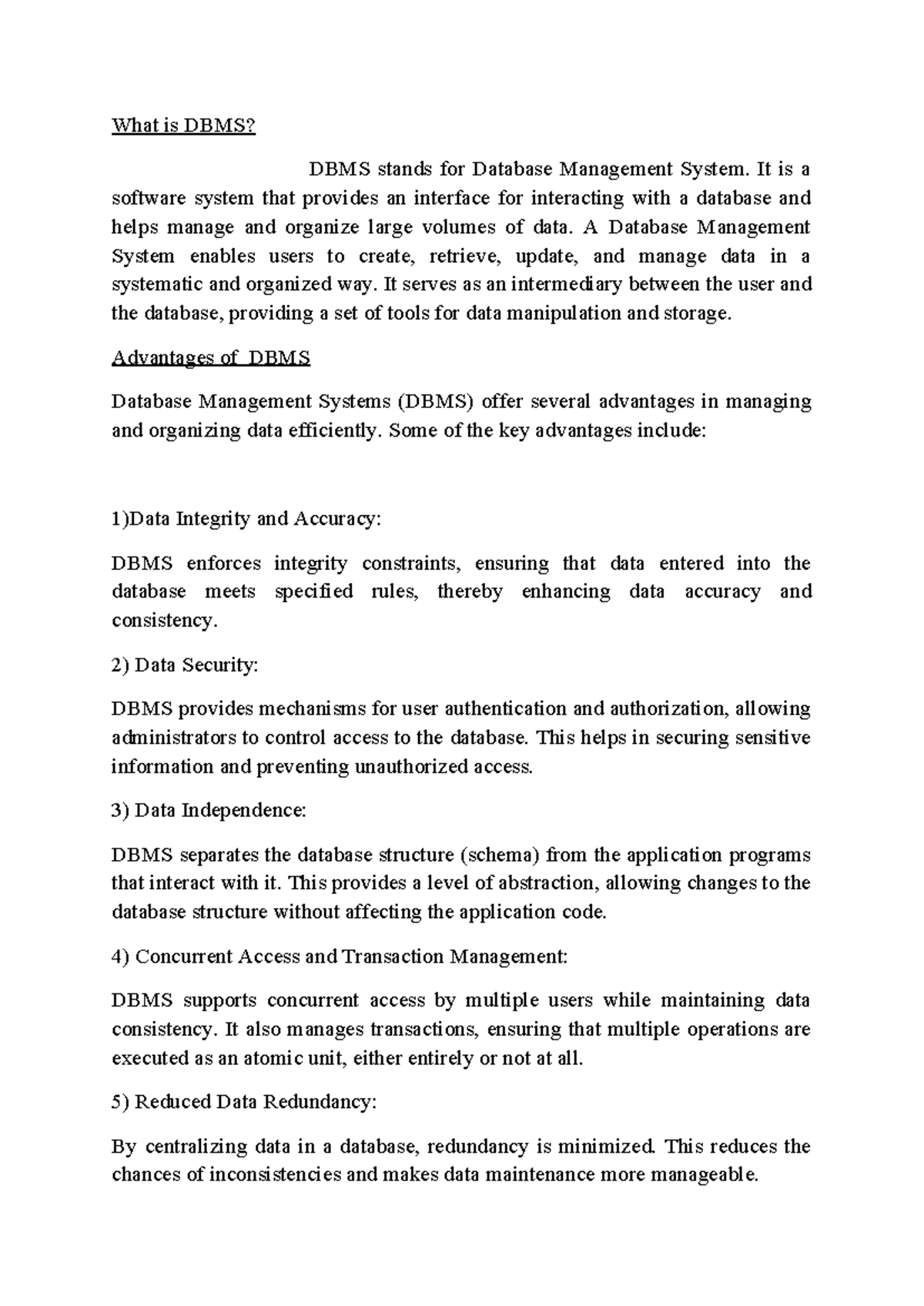 DBMS notes - What is DBMS? DBMS stands for Database Management System ...