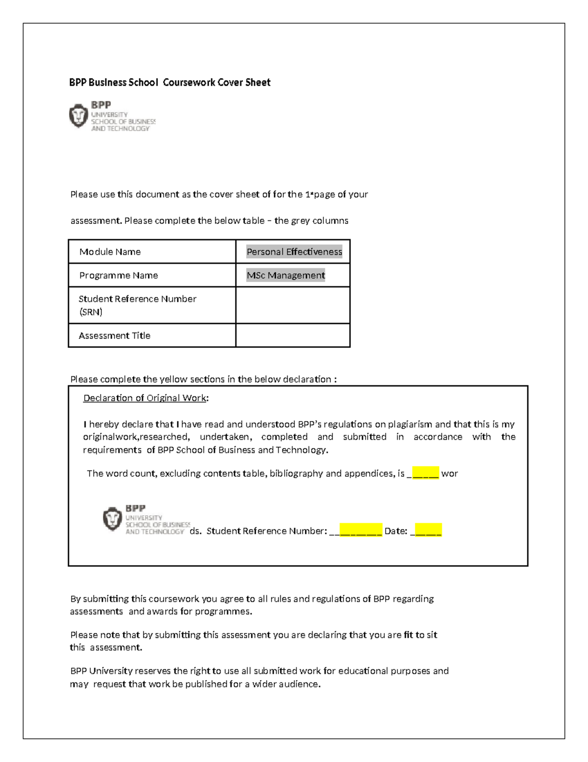 AJ20231238 - Summative Assessment of Personnel Effectiveness. - BPP Business School Coursework ...
