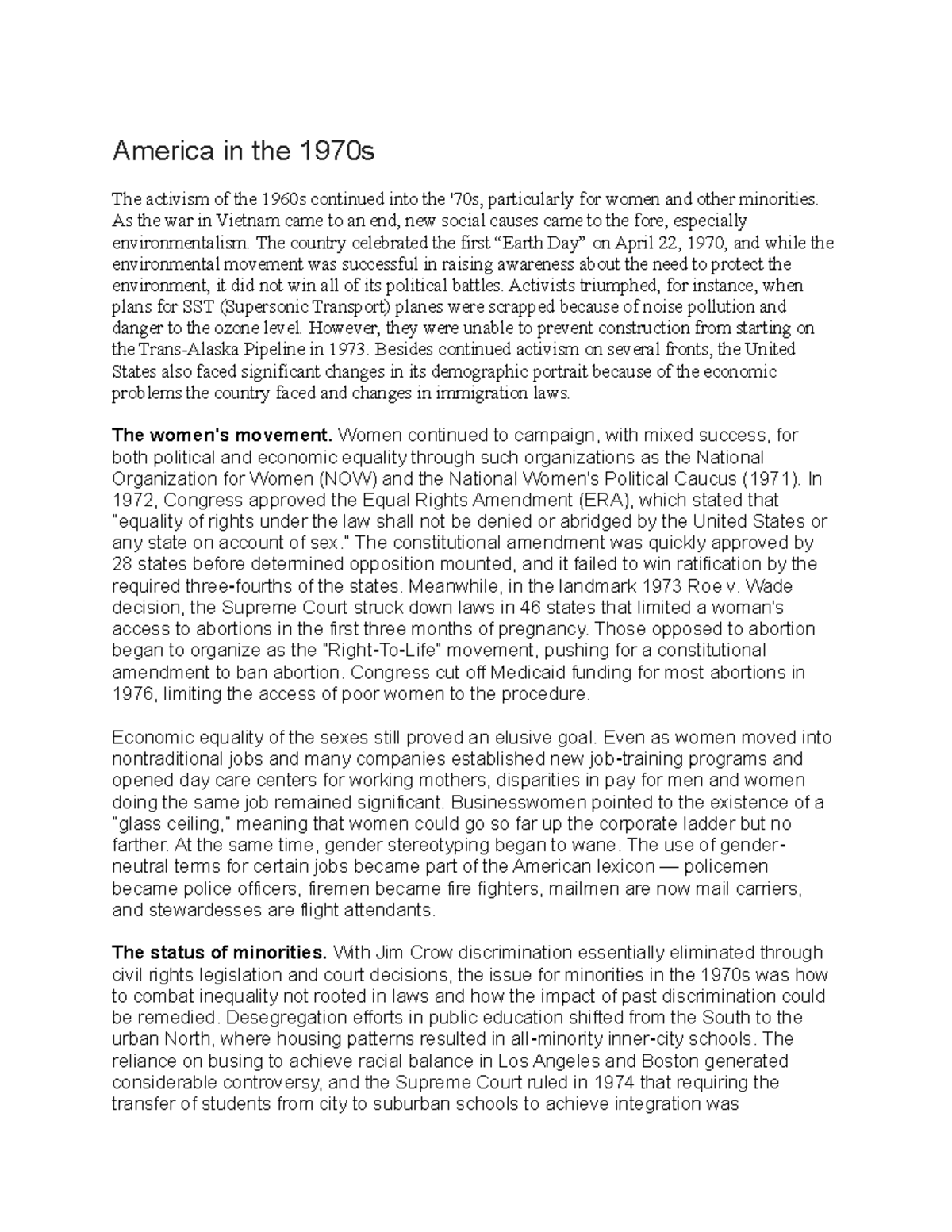 Nixon to Carter - typed in class - America in the 1970s The activism of ...