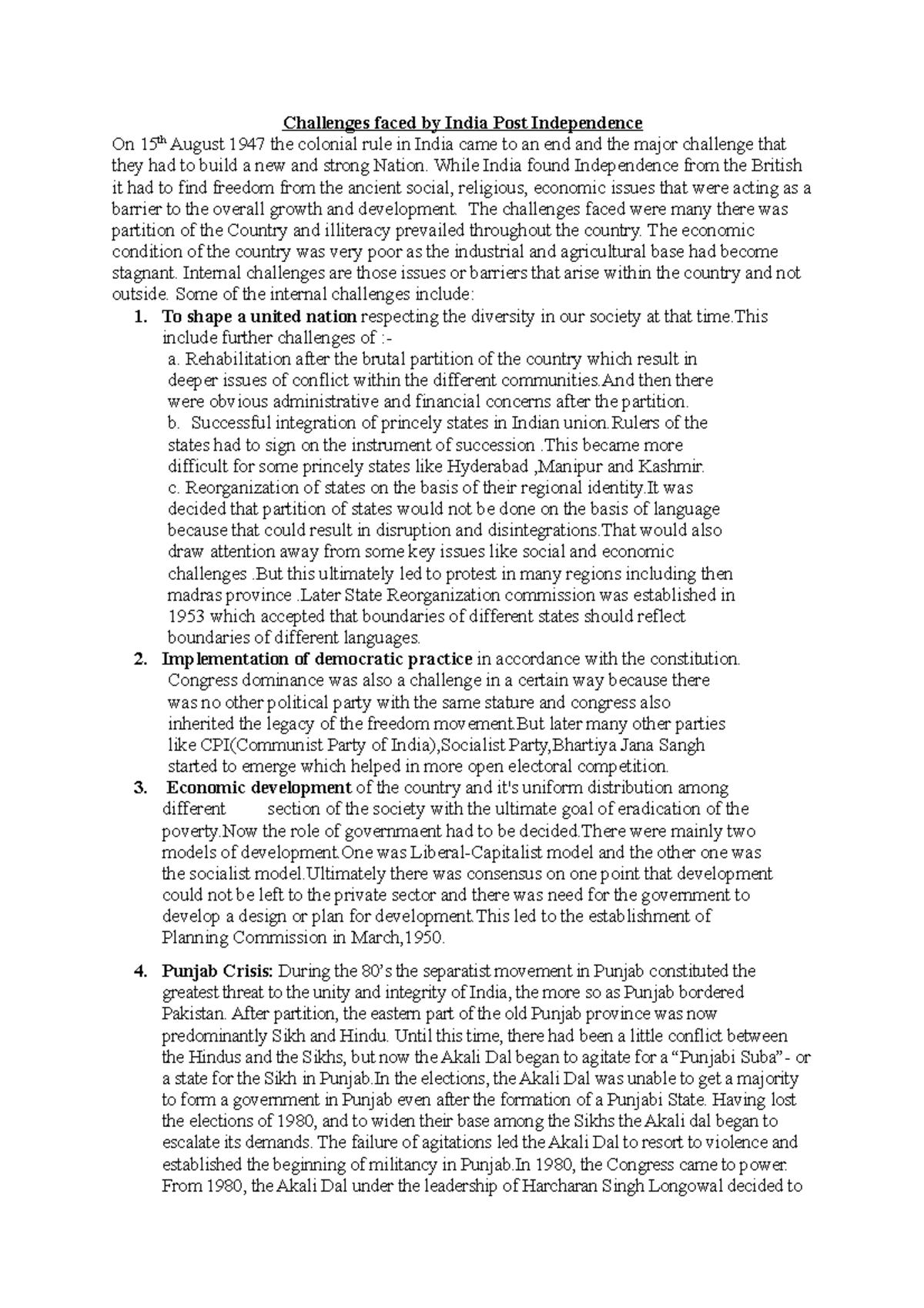 INDIAN GOVERNMENT AND POLITICS RESEARCH - Challenges faced by India ...