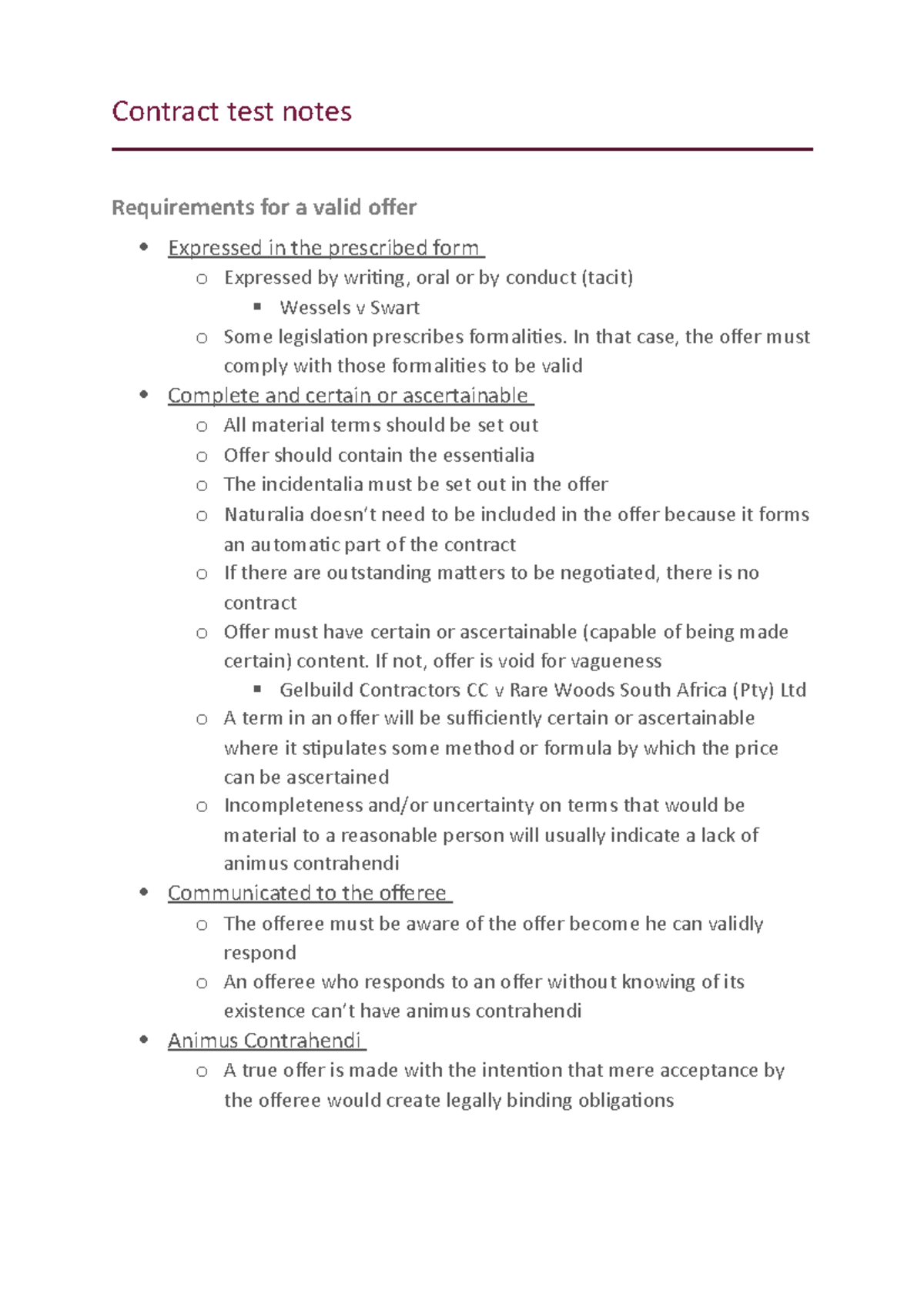 Contract test notes - Contract test notes Requirements for a valid ...