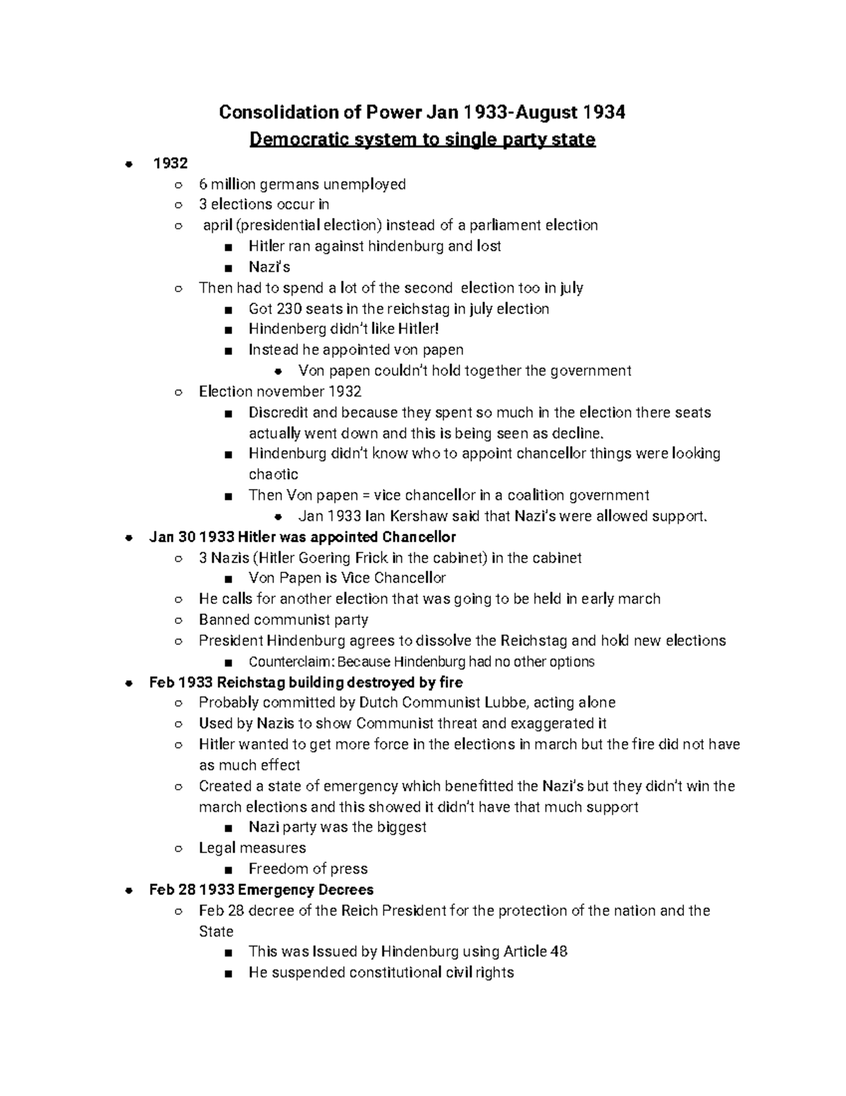 Hitler's Consolidation of Power Essay Outline - Consolidation of Power ...