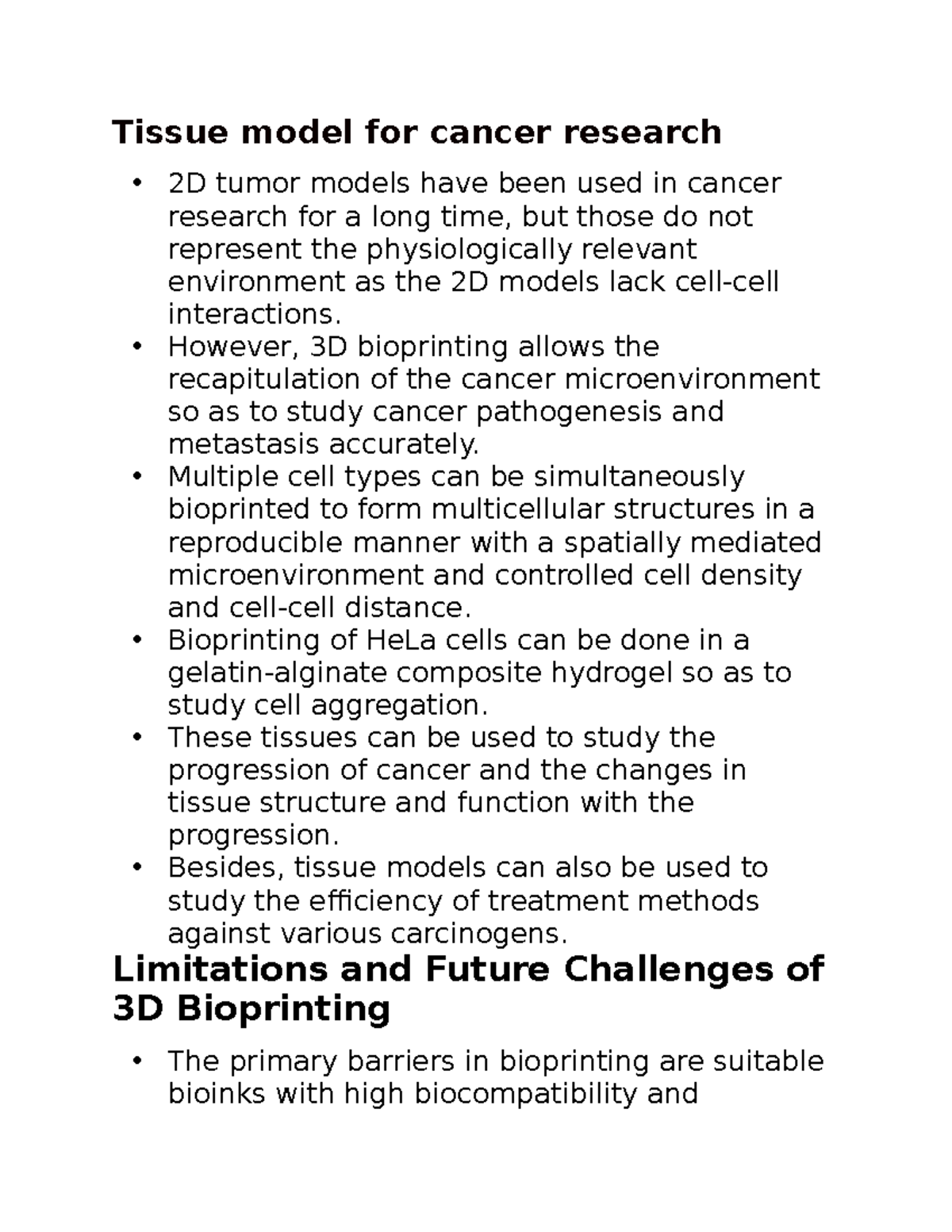 Bio 11 - Notes - Tissue model for cancer research 2D tumor models have ...