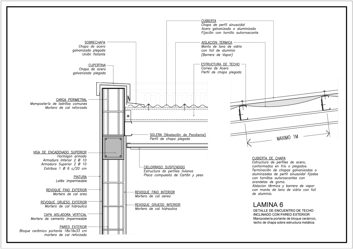 Esquemas Cosntructivos Lamina 06 - Estructuras I - techo de chapa sobre ...