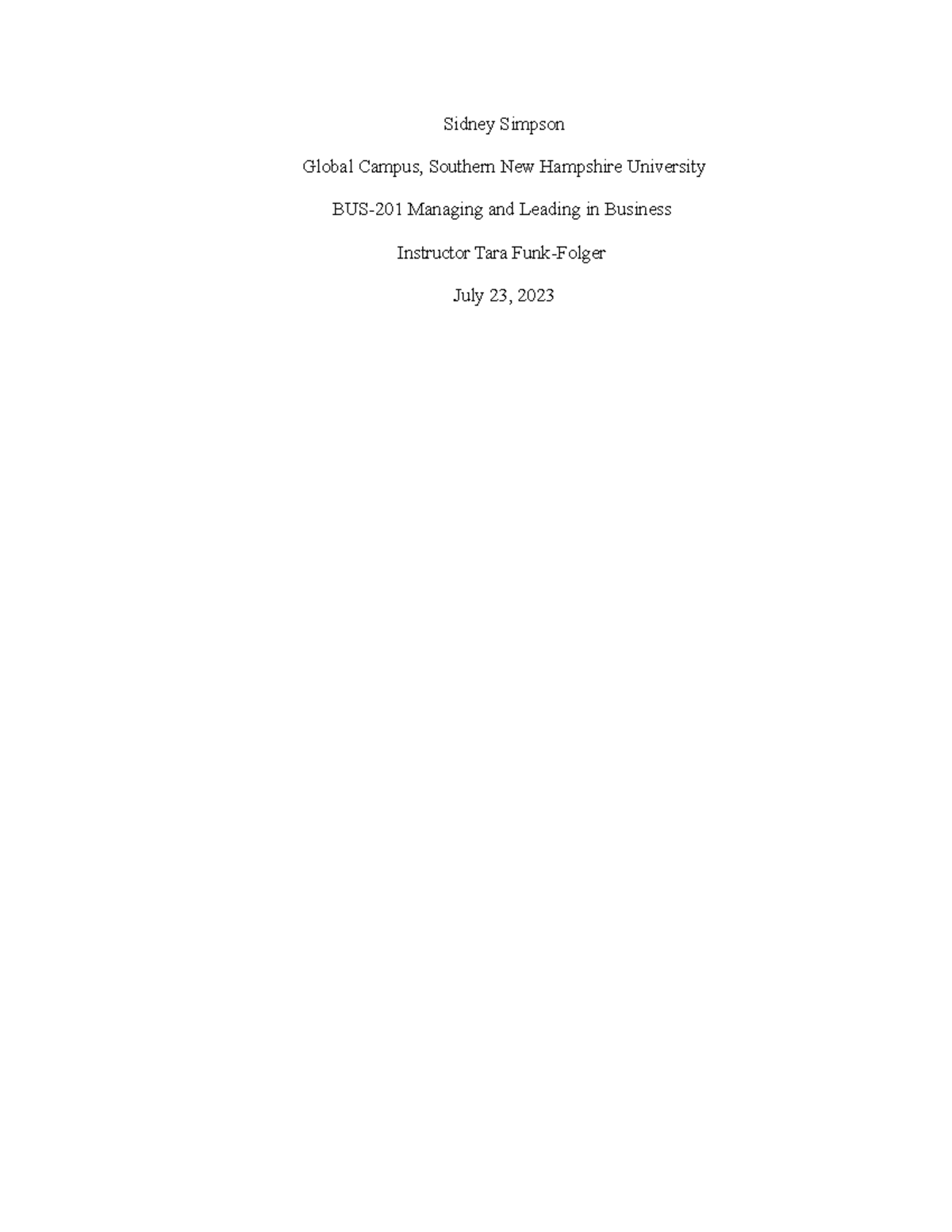 Assignment 4 - mine - Sidney Simpson Global Campus, Southern New ...