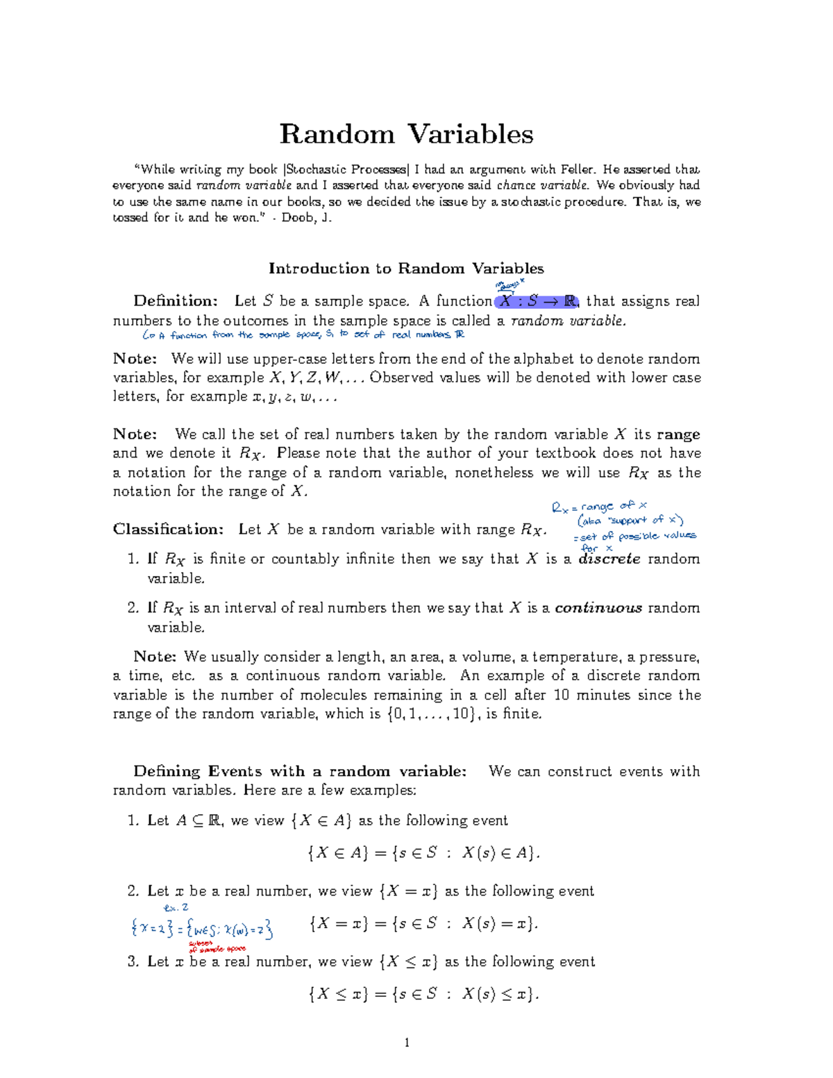 Lec 3 - Random Variables - Random Variables “While writing my book [Stochastic Processes] I had ...