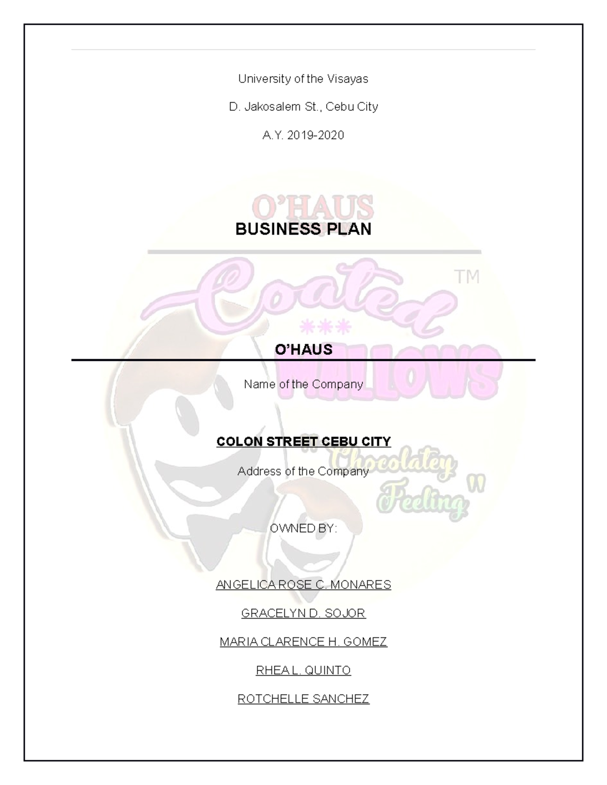 Business PLAN 1st year - University of the Visayas D. Jakosalem St ...