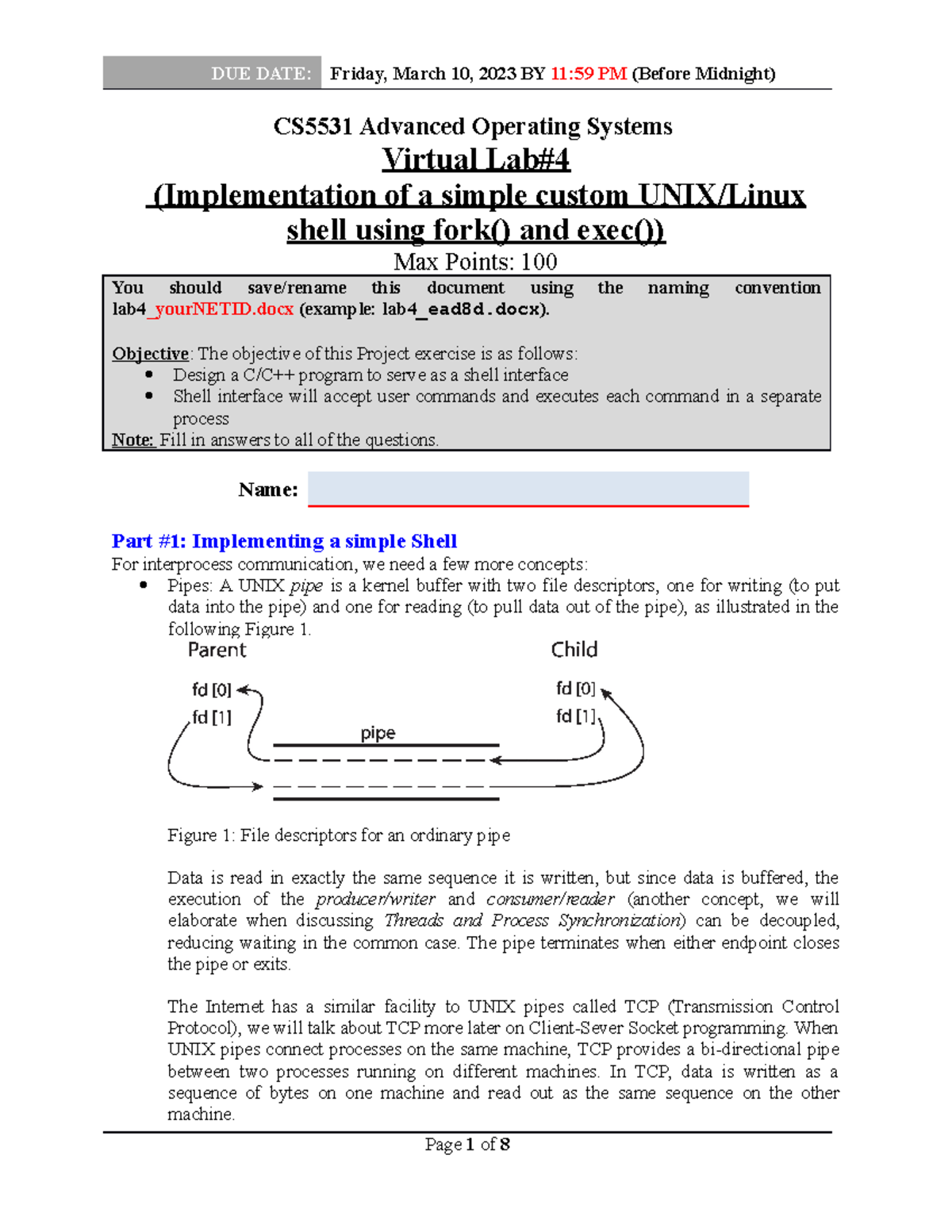 CS5531Virtual Lab 4Spring 2023 - CS5531 Advanced Operating Systems Virtual Lab# (Implementation ...