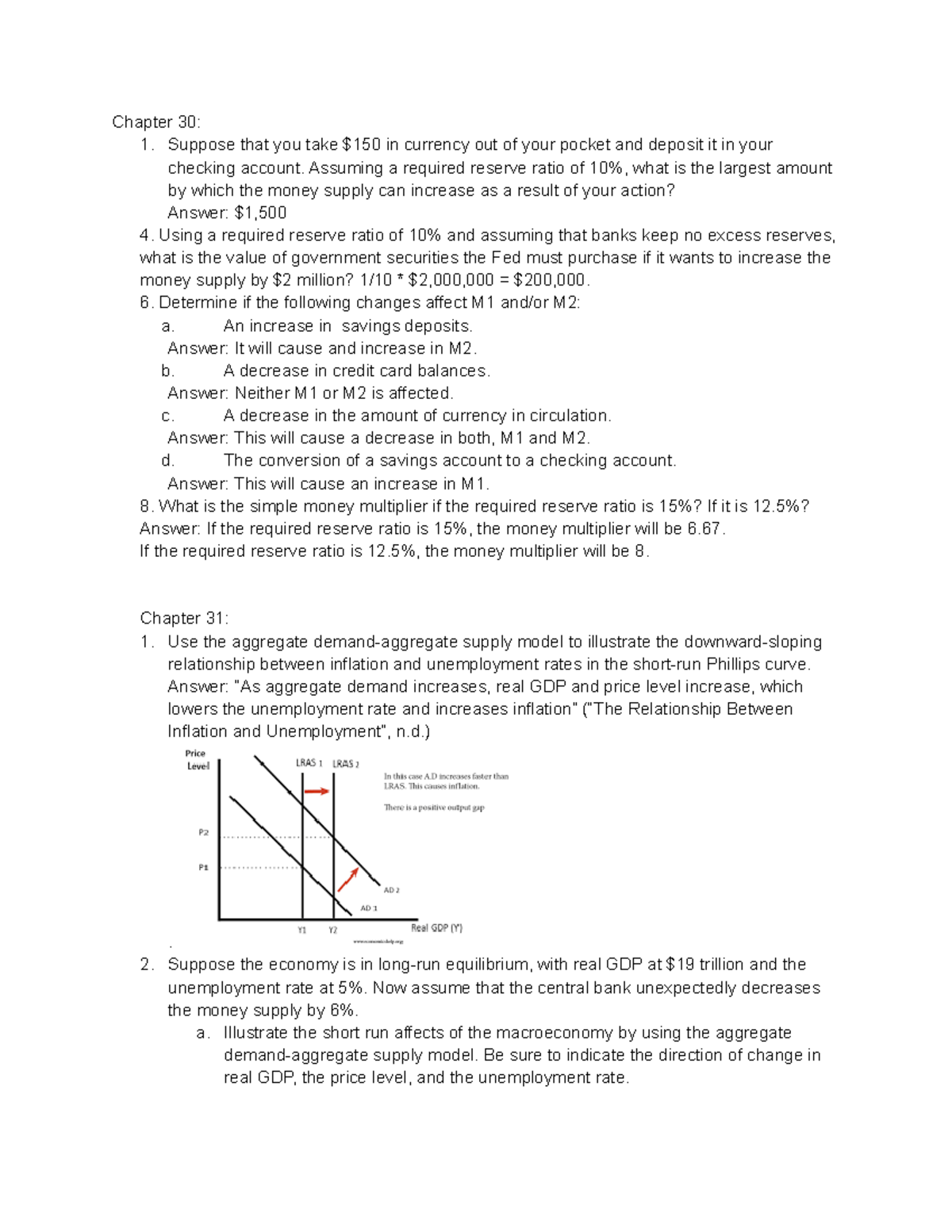 Macroeconomics Chapters 30,31, and 33 - Chapter 30: 1. Suppose that you ...