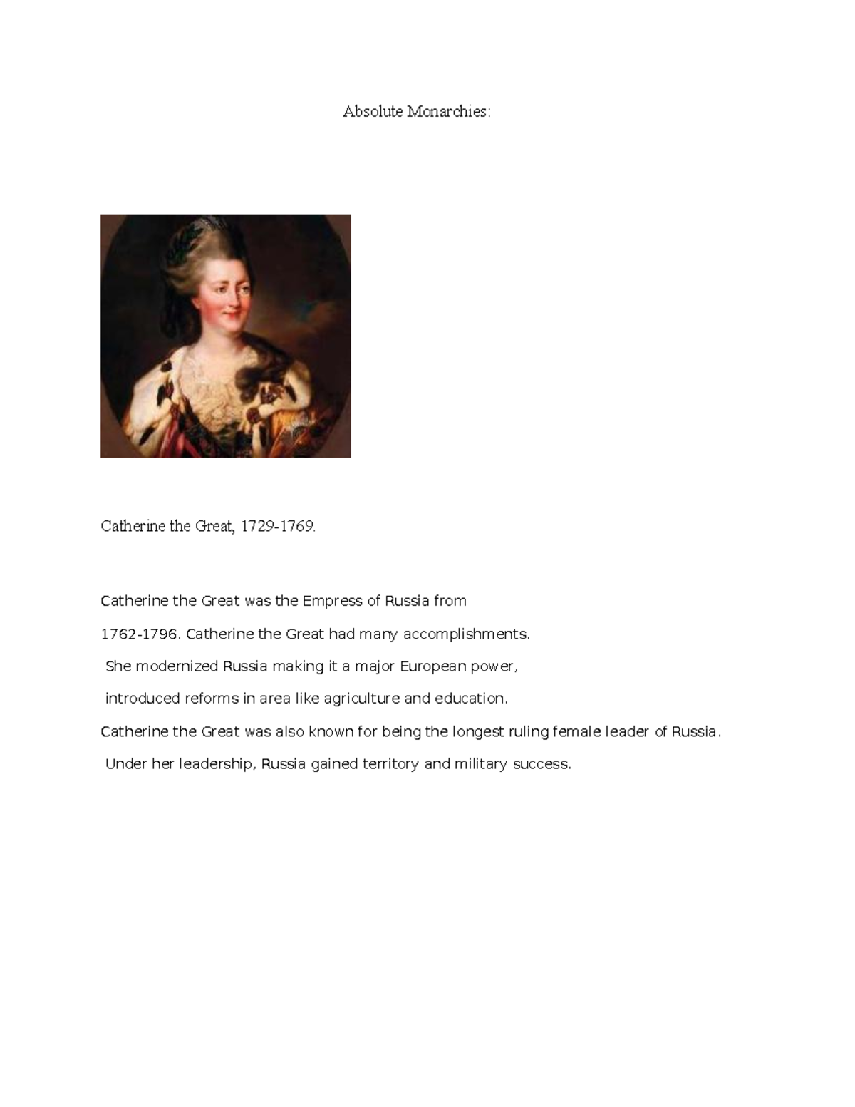 5.02 flvs document - Absolute Monarchies: Catherine the Great, 1729 ...