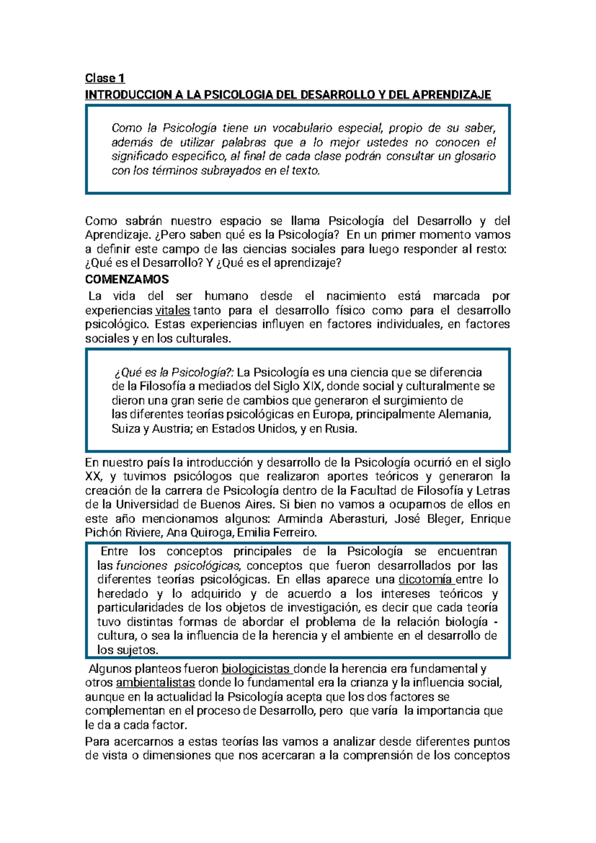 Introduccion a la psicología - Clase 1 INTRODUCCION A LA PSICOLOGIA DEL DESARROLLO Y DEL ...