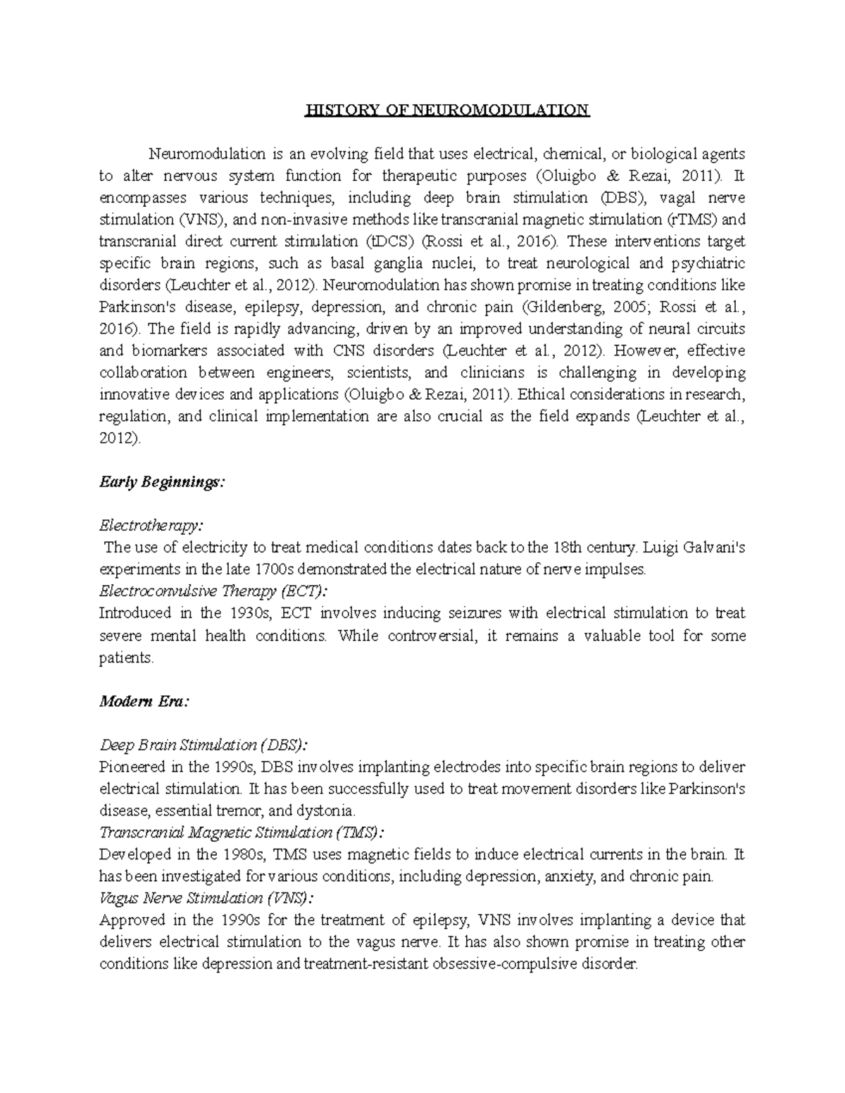 History of Neuromodulation - HISTORY OF NEUROMODULATION Neuromodulation ...
