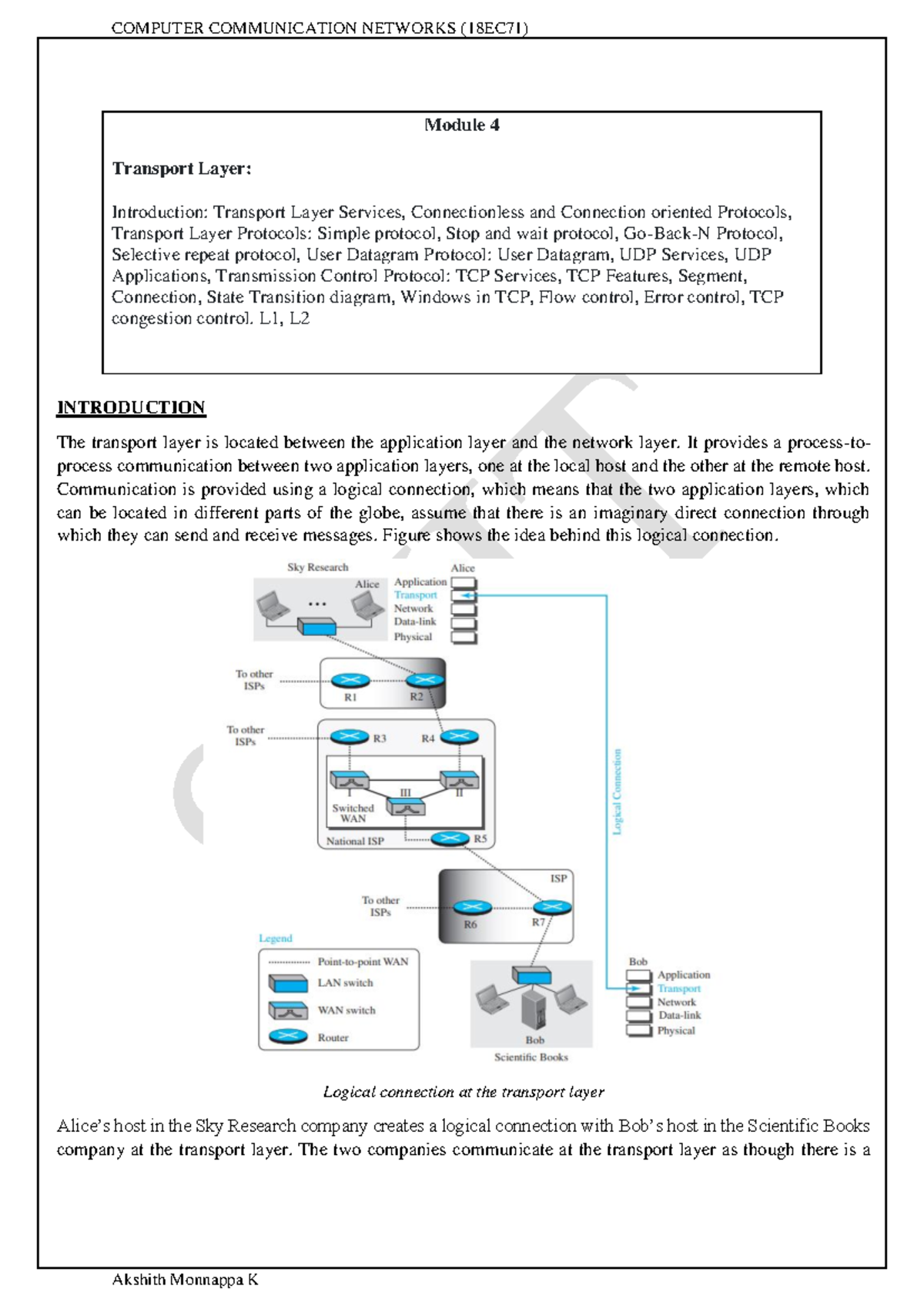 Module 4 - notes - Module 4 Transport Layer: Introduction: Transport ...