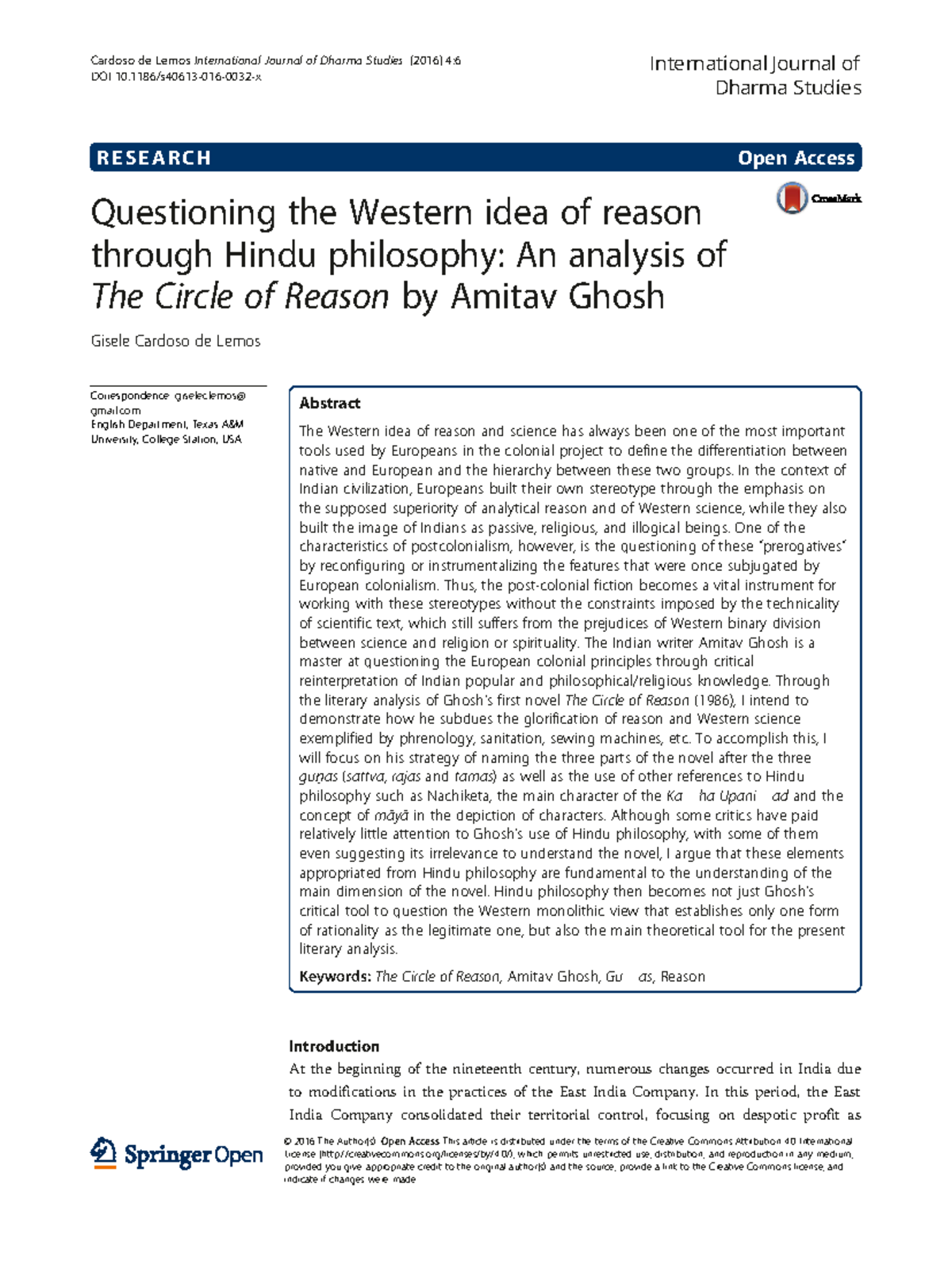 Questioning the Western idea of reason through Hin - R E S E A R C H ...