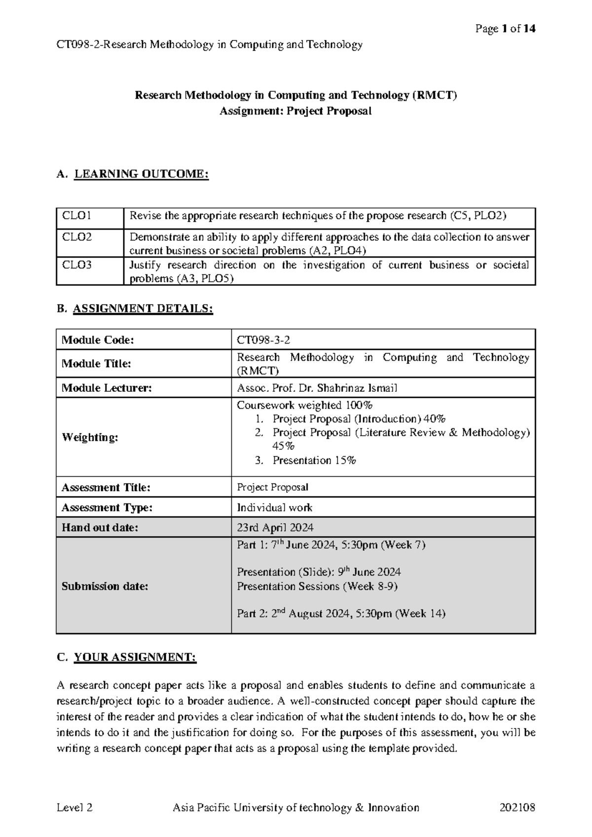 2) RMCT-Assignment (042024-SIL) - CT098- 2 - Research Methodology in Computing and Technology ...