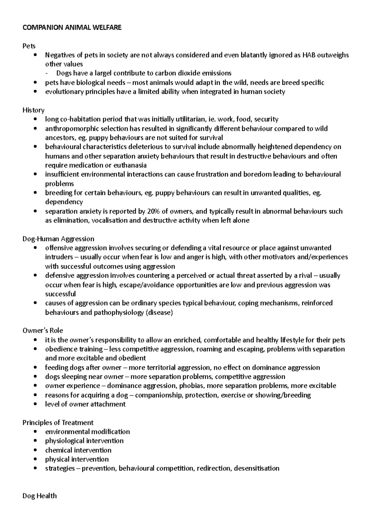 ANSC20005 summary lecture notes - COMPANION ANIMAL WELFARE Pets ...