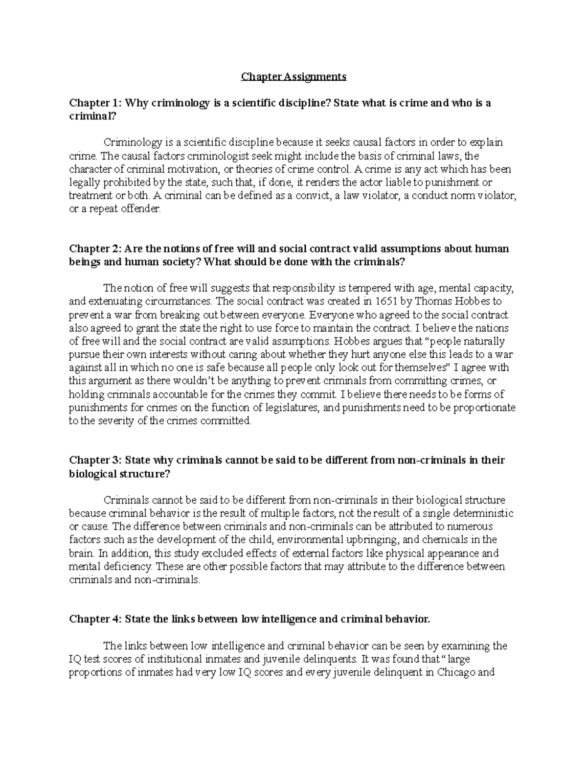 Chapter Assignments - Questions and Answers relating to the course ...