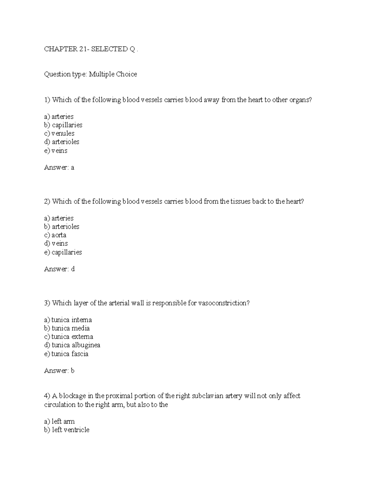 Ch21 - Completed TORTORA HOMEWORK for chapter 21 - CHAPTER 21- SELECTED Q. Question type ...
