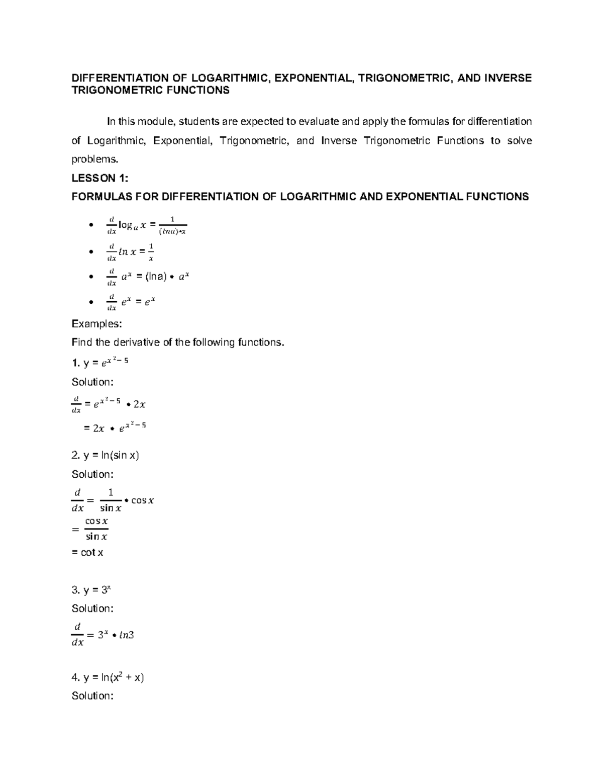 Differentiation-OF- Logarithmic 103158 - DIFFERENTIATION OF LOGARITHMIC, EXPONENTIAL ...