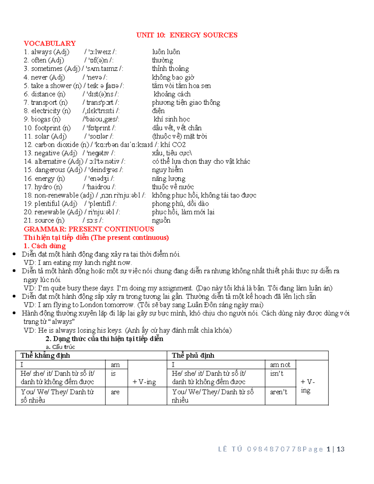 Bài Tập Bổ trợ Anh 7 Global năm học 2022 2023 UNIT 10 Global 7 HS - UNIT 10: ENERGY SOURCES ...
