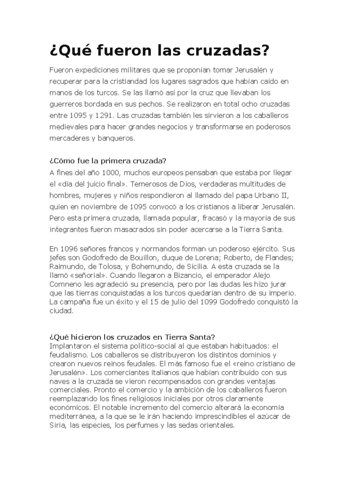 Exposicion comercio - Estudio - ¿Qué fueron las cruzadas? Fueron ...