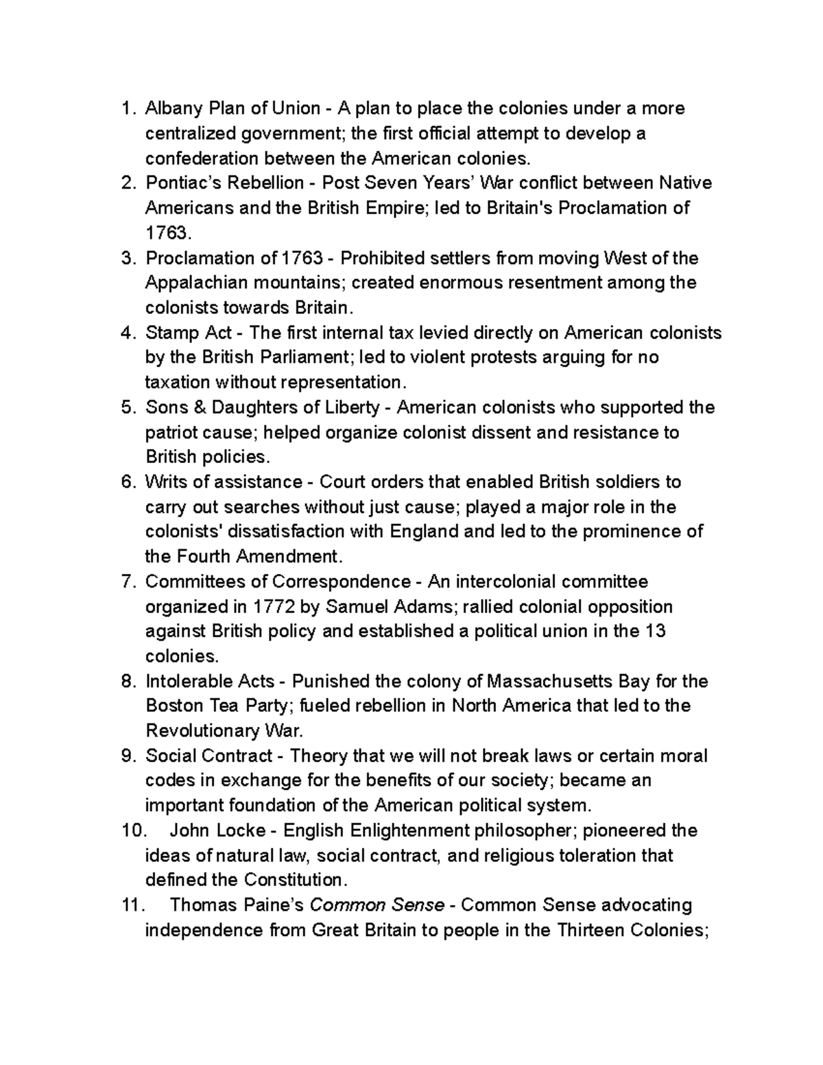 Unit 3 Historical IDs Apush - Albany Plan of Union - A plan to place ...