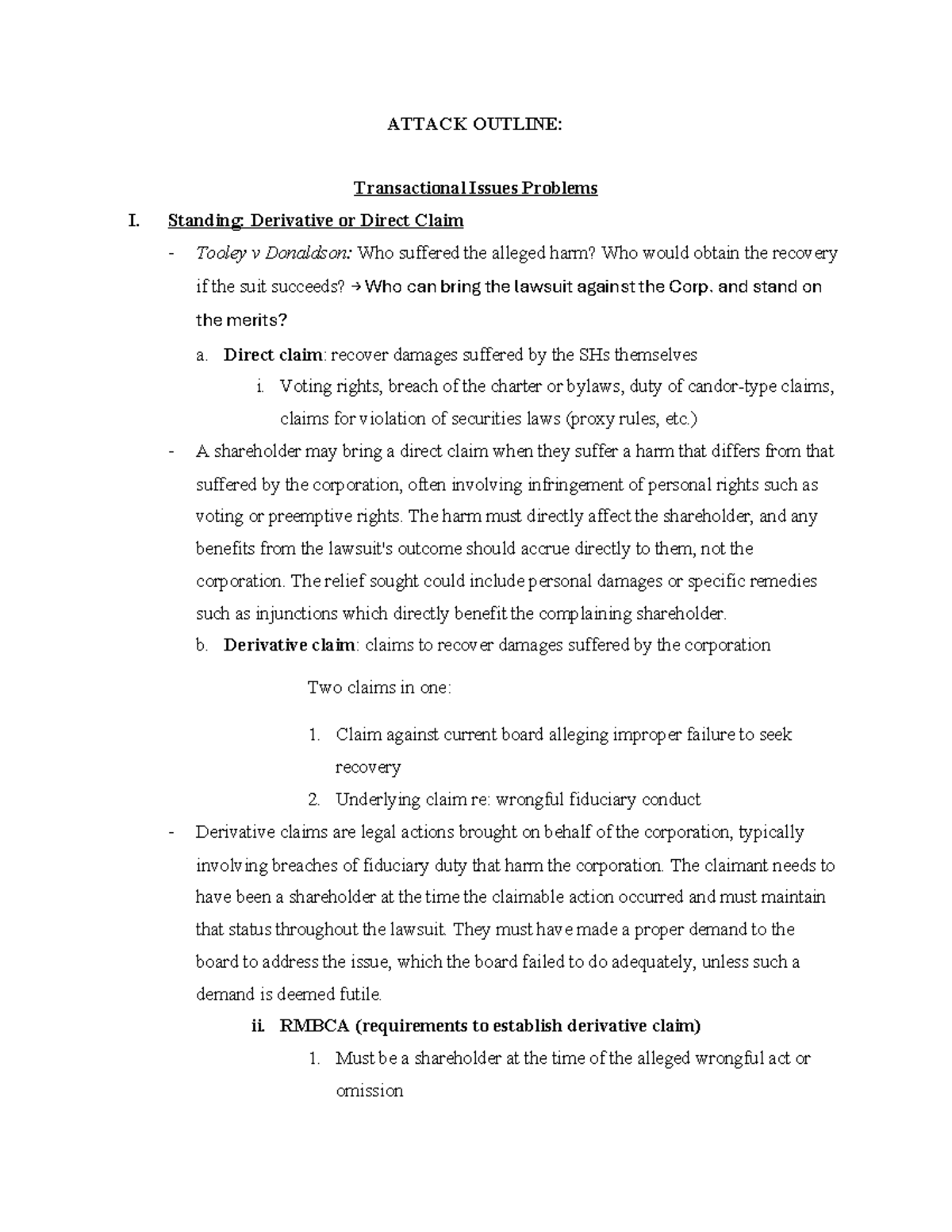 Corps - Attack outline - ATTACK OUTLINE: Transactional Issues Problems ...