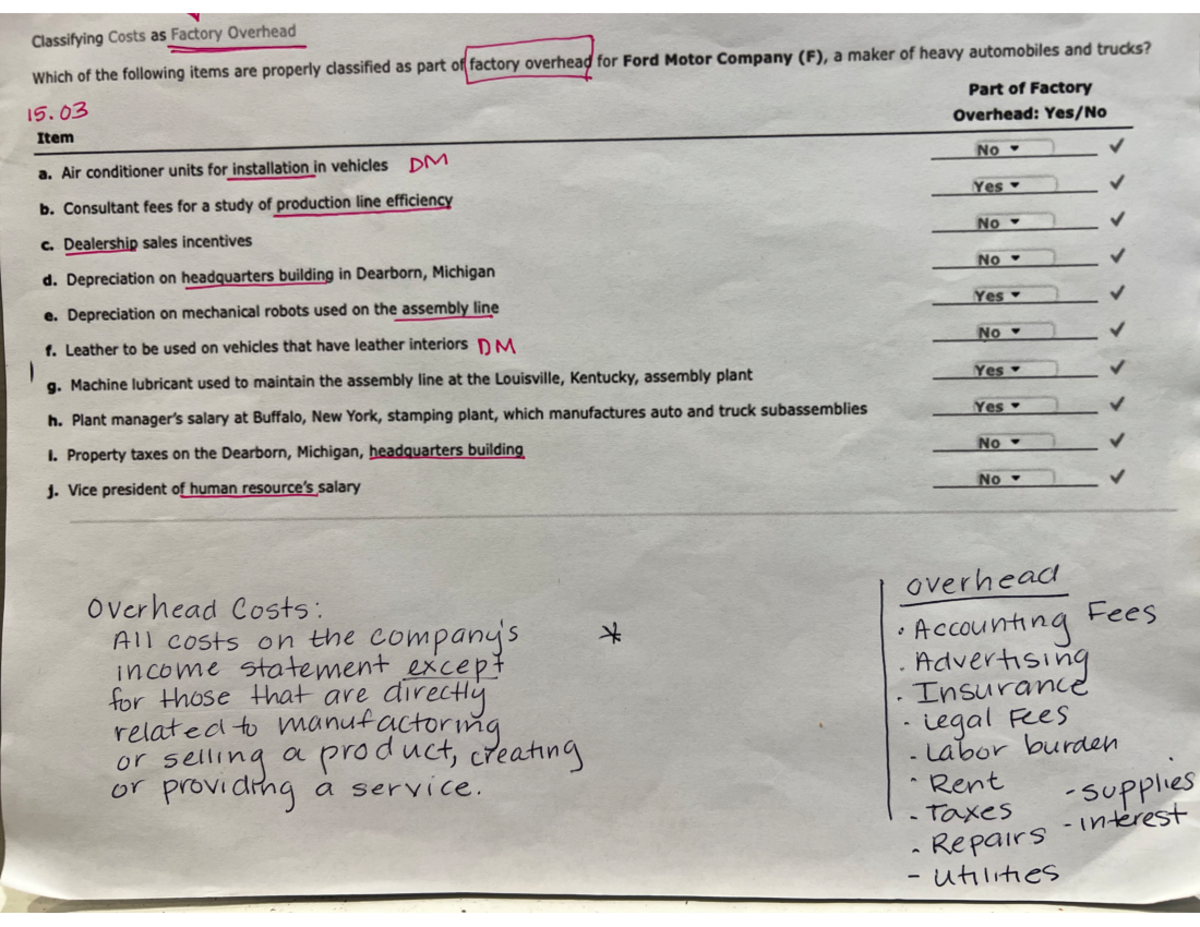 IMG 9204 - CLASSIFYING COSTS AS FACTORY OVERHEAD - ACCT 2401 - Studocu
