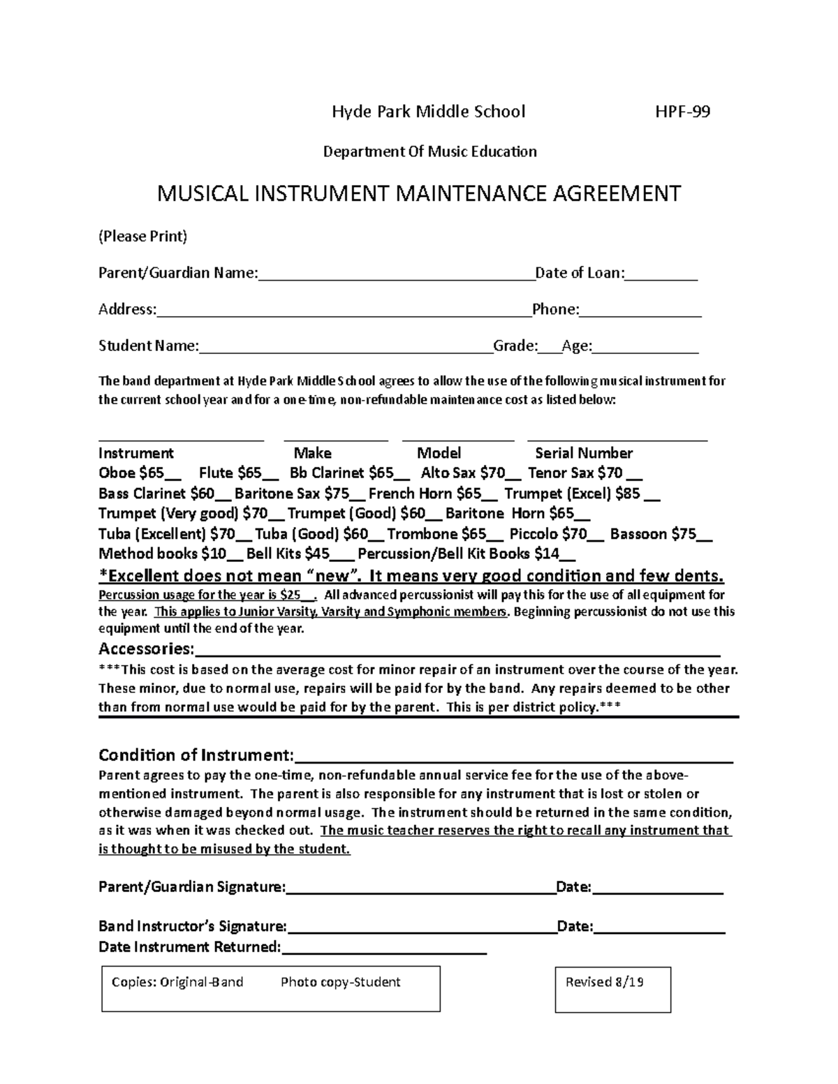 HPF-99Agreement Form pro - Hyde Park Middle School HPF- Department Of ...