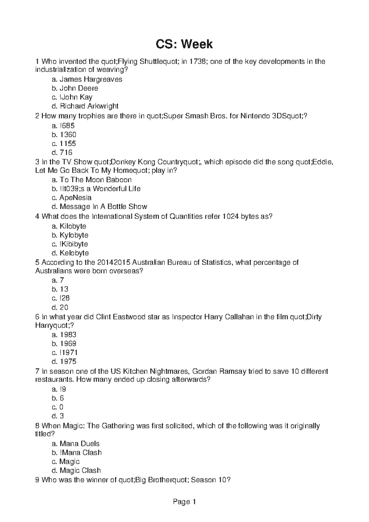 CS124 HW 4 - CS: Week 1 Who invented the quot;Flying Shuttlequot; in ...
