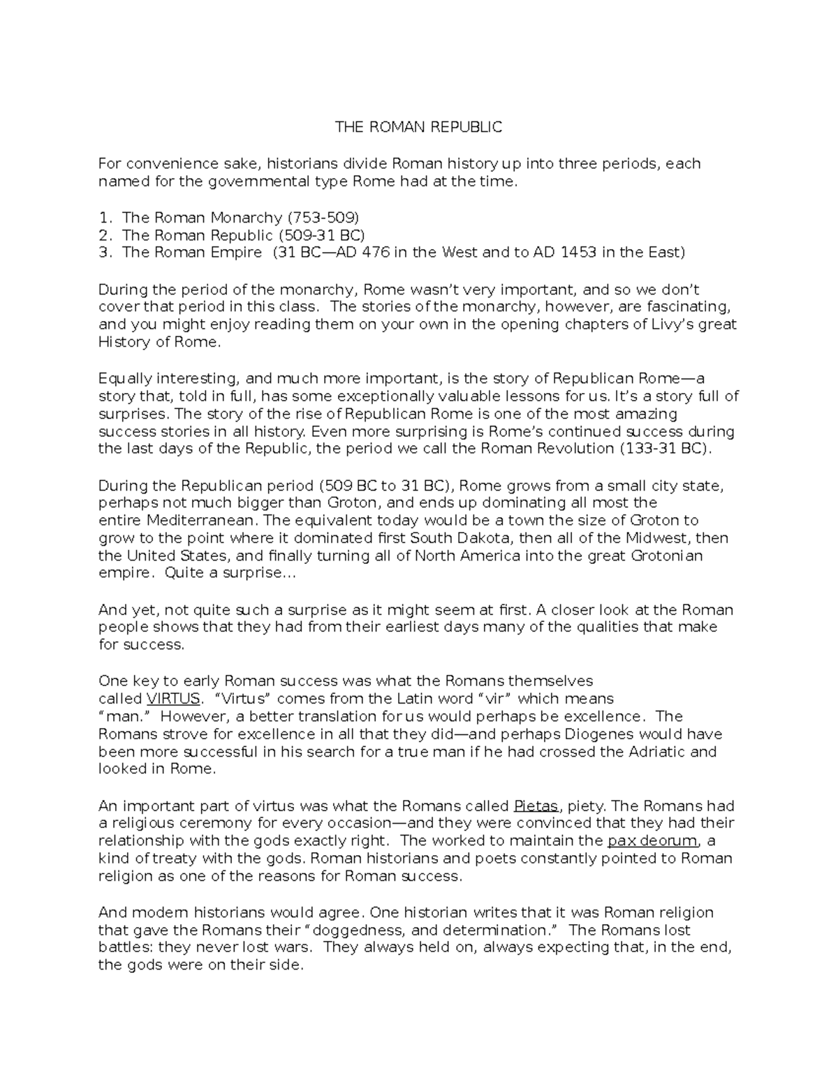 THE Roman Republic - Lecture notes Lecture 2-4 - THE ROMAN REPUBLIC For ...