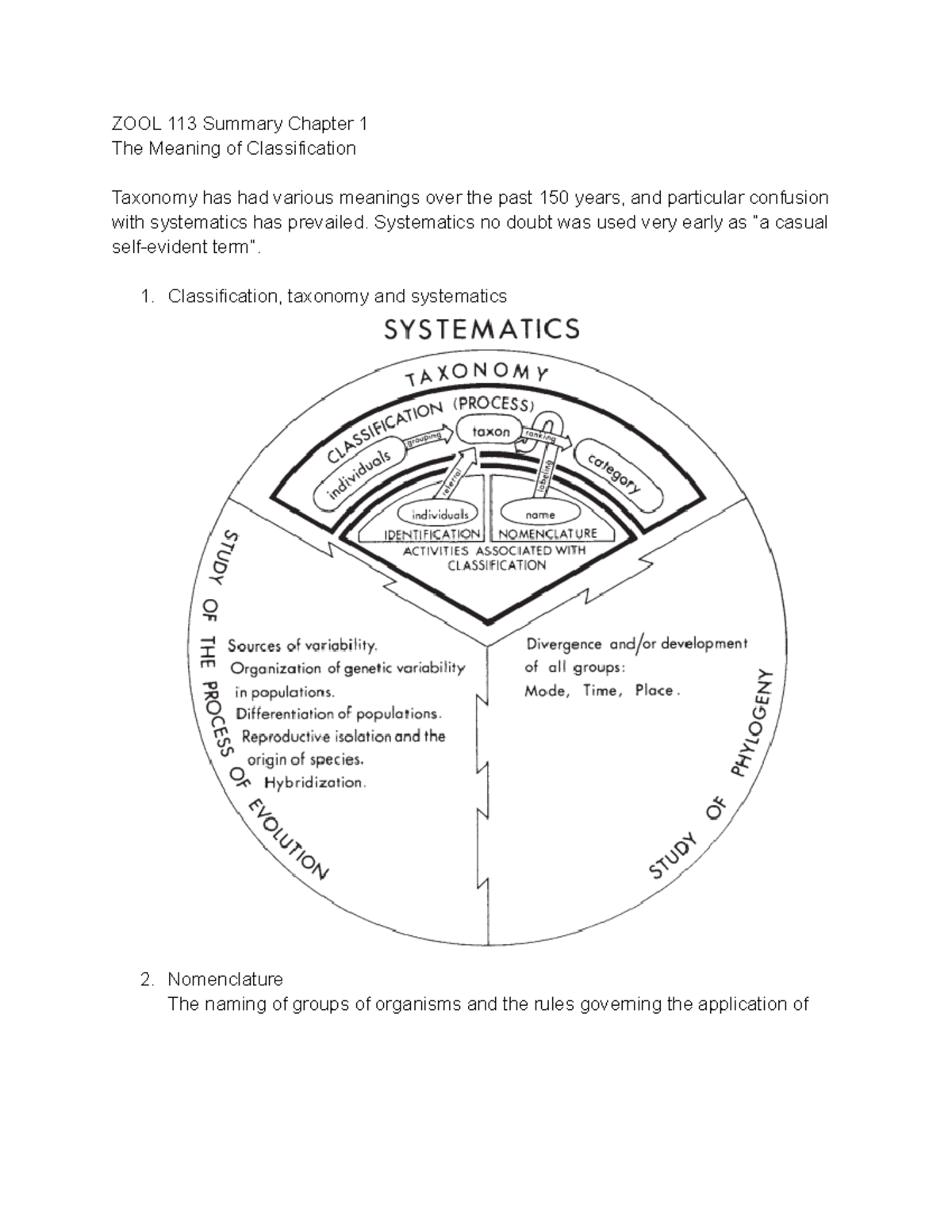 ZOOL 113 Summary Chapter 1 - ZOOL 113 Summary Chapter 1 The Meaning of ...