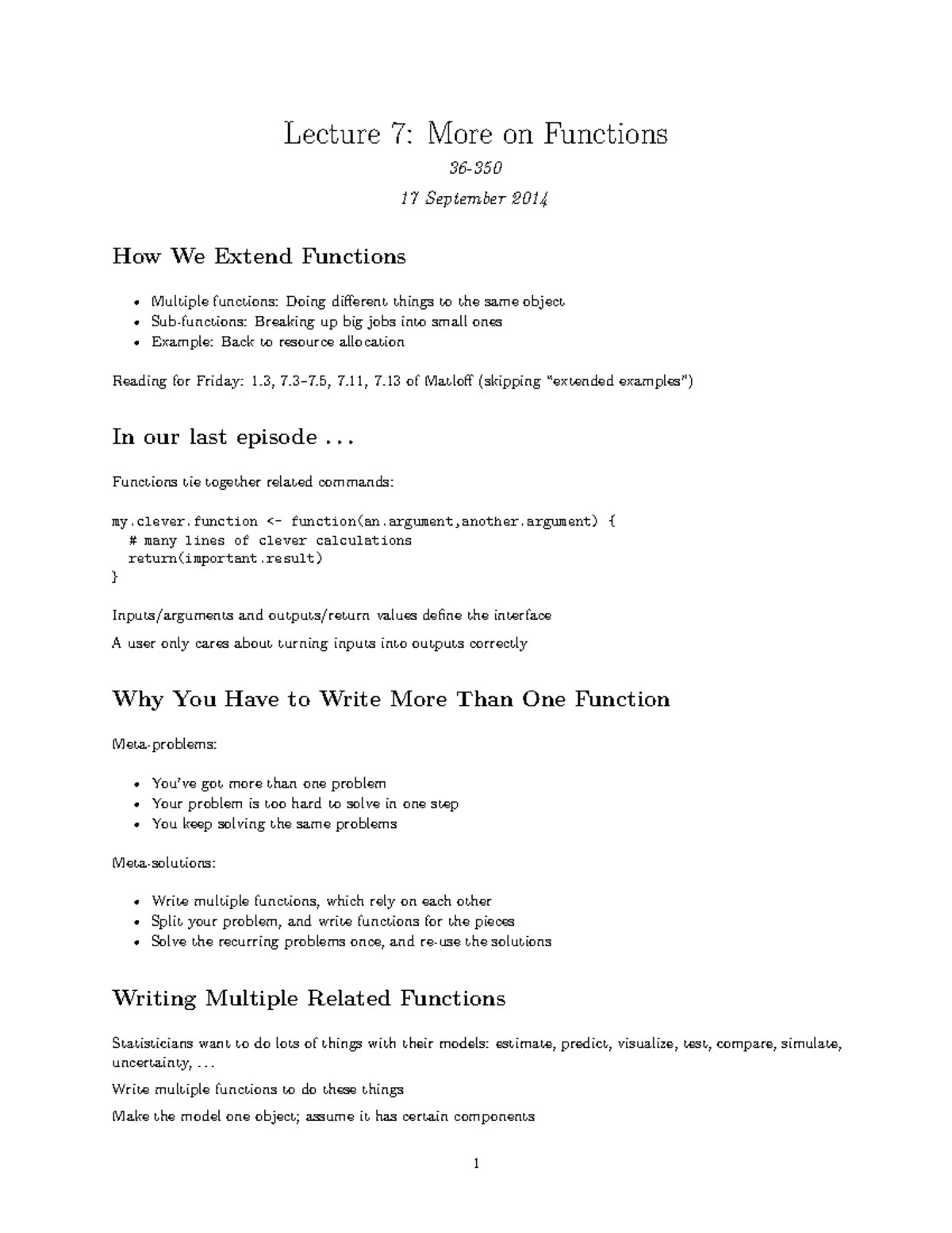 Lecture-07 - Lecture notes 7 - Lecture 7: More on Functions 36- 17 ...